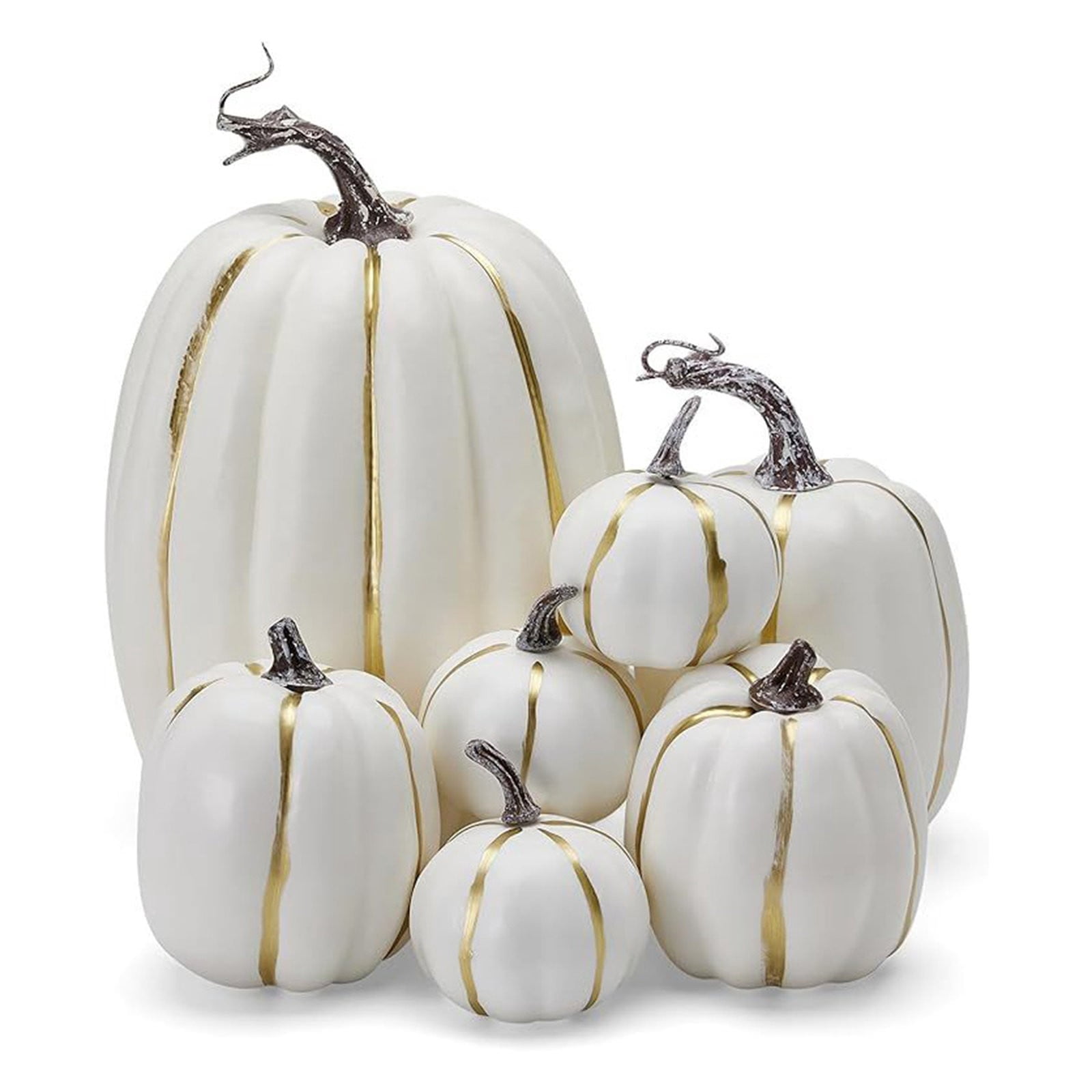 Halloween Decor, Artificial Pumpkins 7PCS White Gold Pumpkins Assorted ...