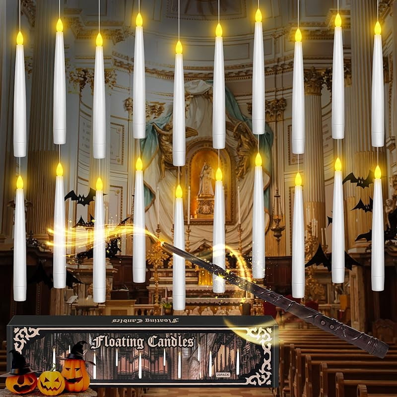 Halloween Decor Floating Candles With Wand, 20pcs Magic Hanging Candles ...