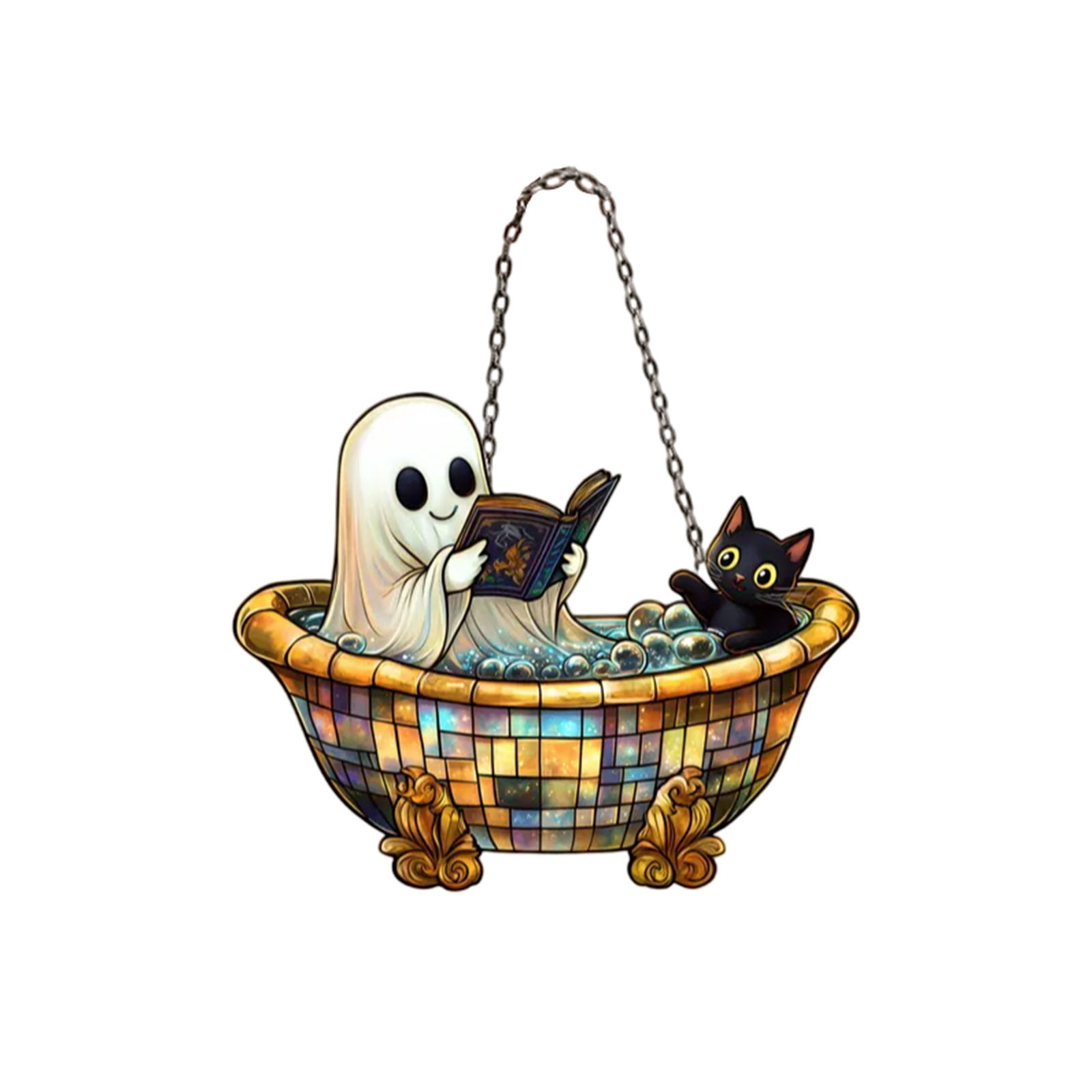 Halloween Decor | Ghost Reading Book with Black Cat - Bath Ghost and ...