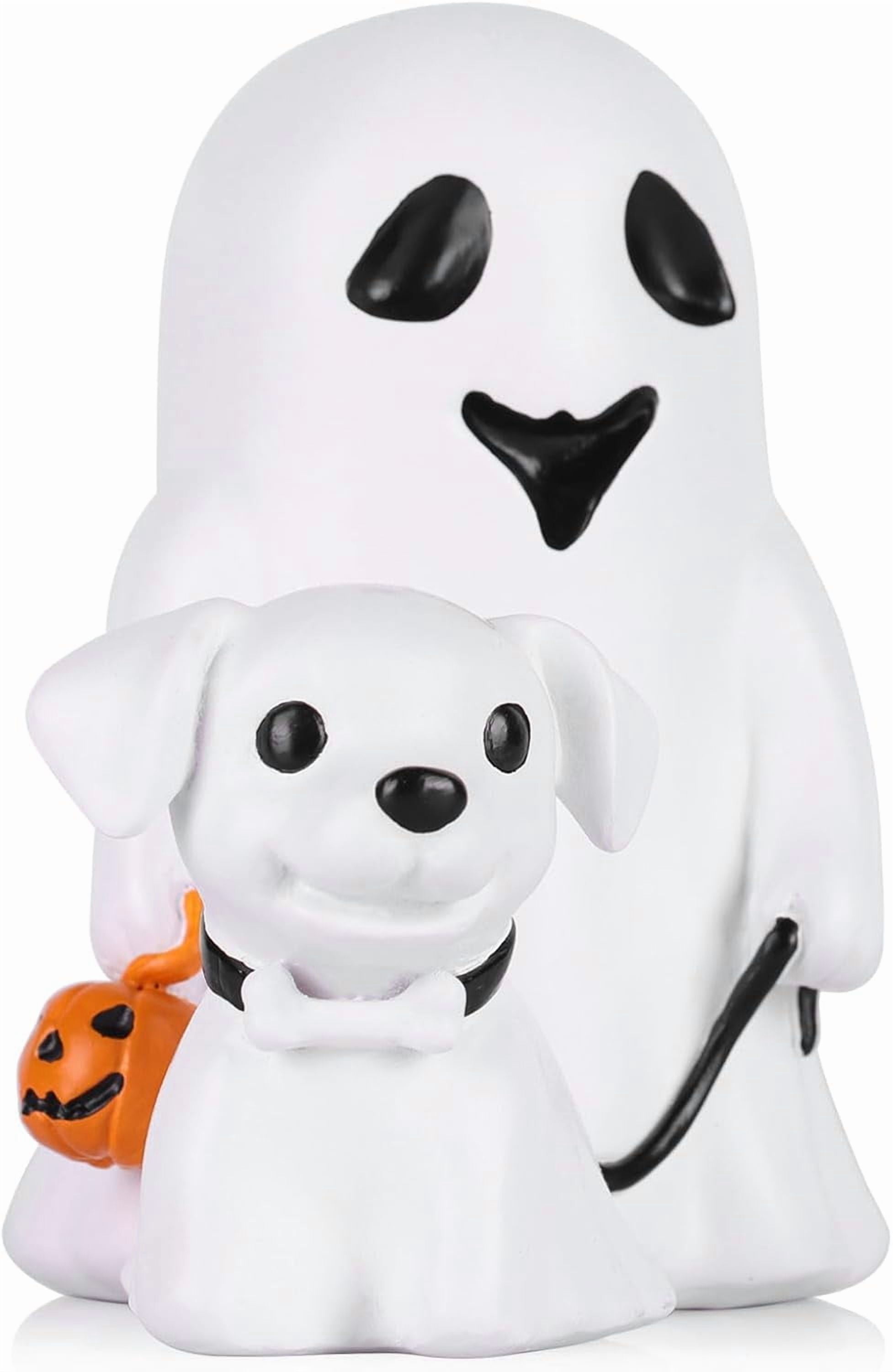 Halloween Decor Ghost Walking Dog Statue - Resin Cute White Ghosts Dog ...