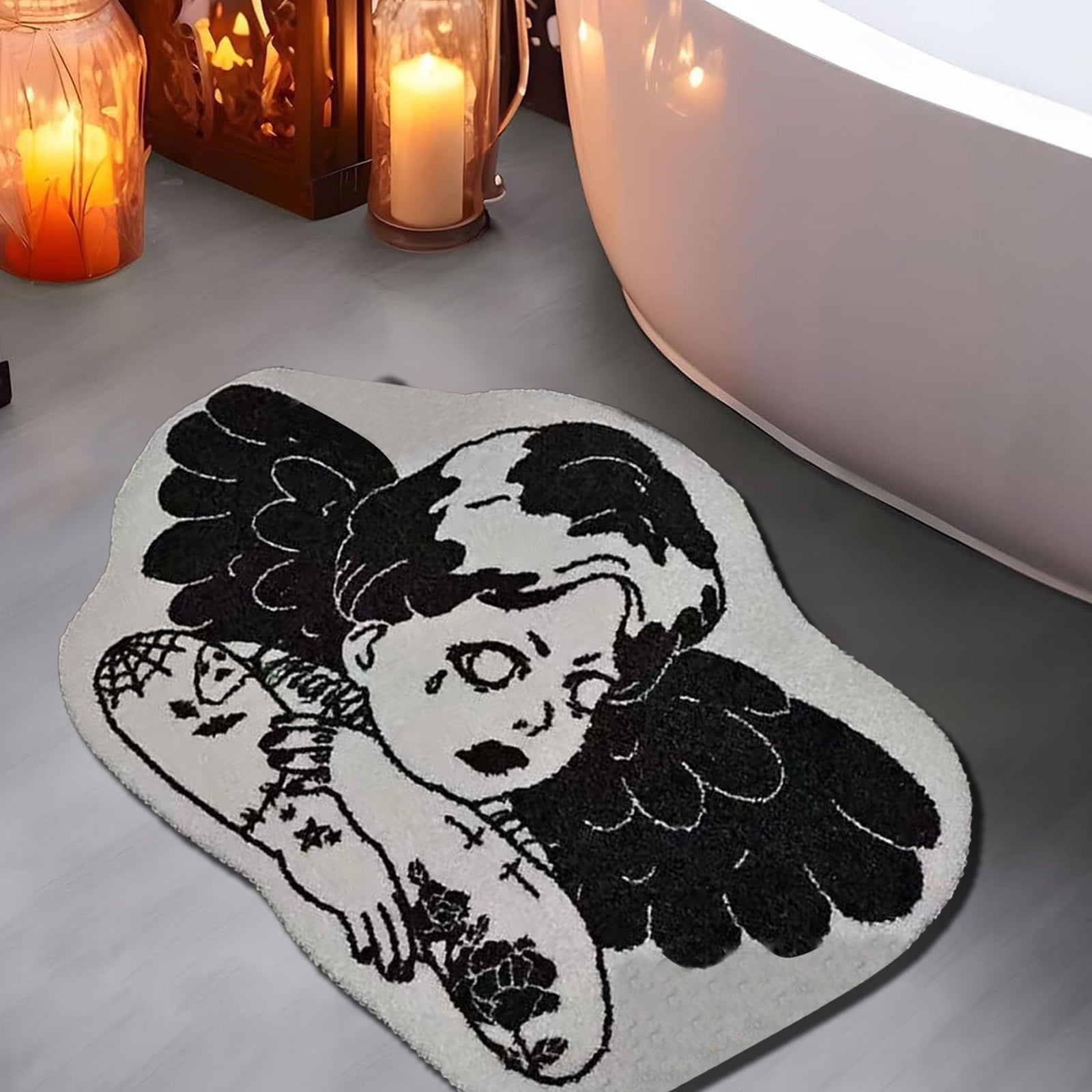 Halloween Decor, Gothic Rug, Witch Bath Floor Mat, 39x24" Black Gothic ...