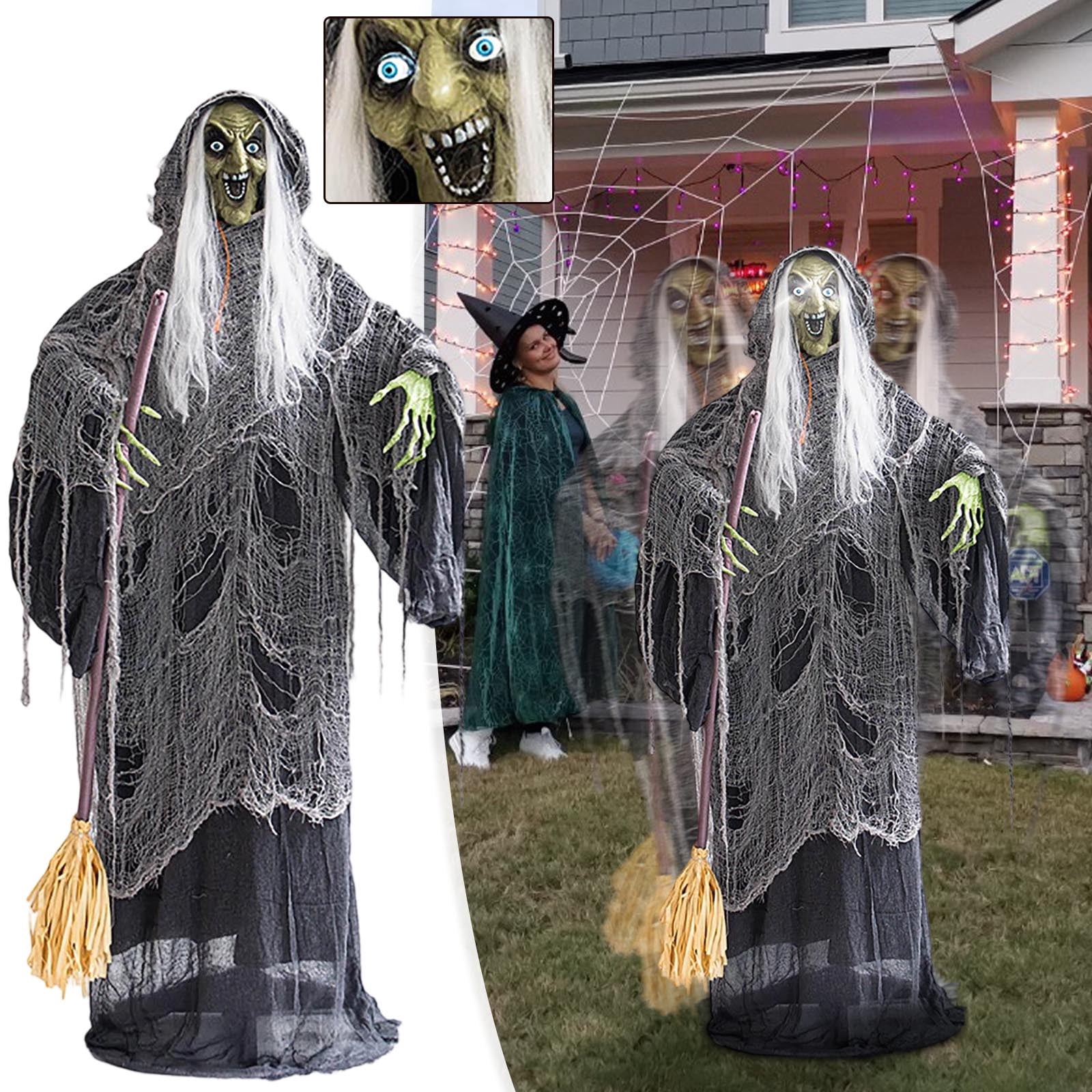 Halloween Decor Halloween Standing Green-Faced Witch Figurine White ...