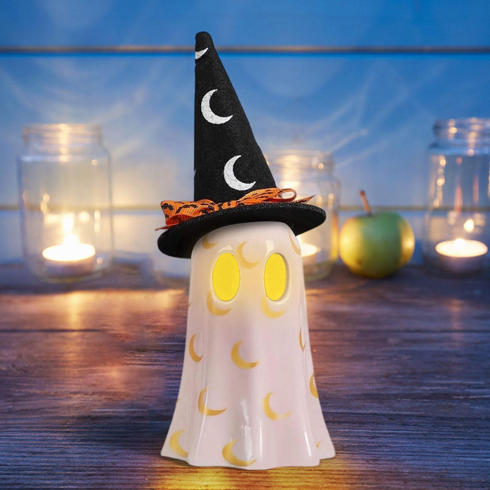 Halloween Decor Indoor, 7.3 Inch H Ceramic Ghosts with Witch Hats, Cute ...