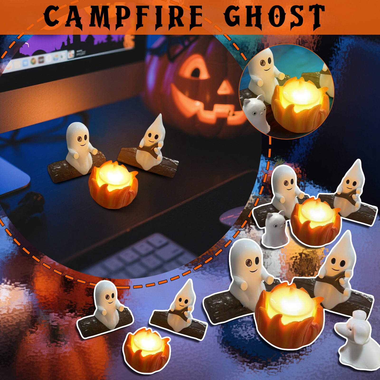 Halloween Decor Indoor Halloween Bonfire Night Light, 3D Resin Bonfire ...