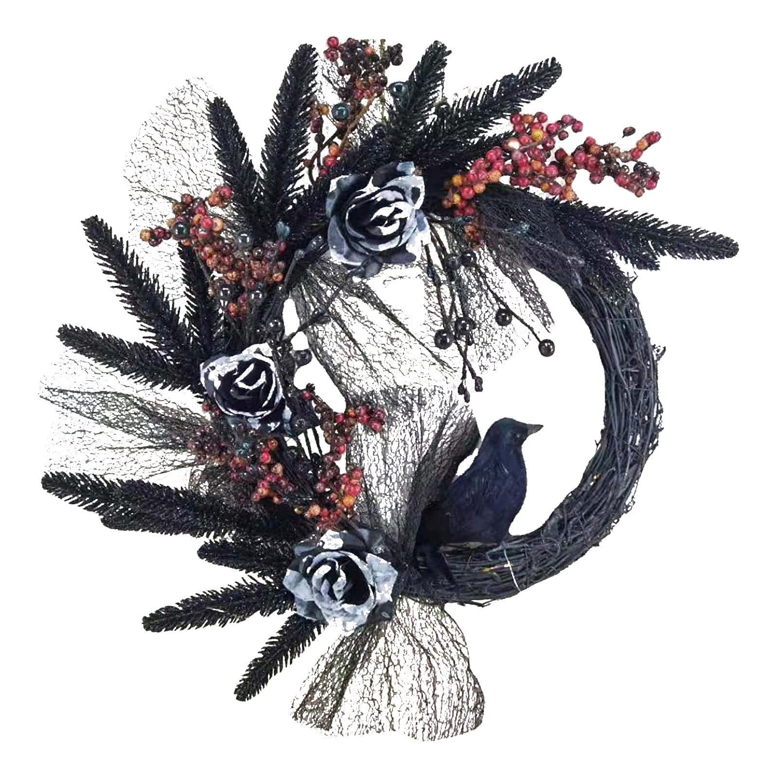 Halloween Decor Inside Halloween Wreath With Black Roses,Artificial ...