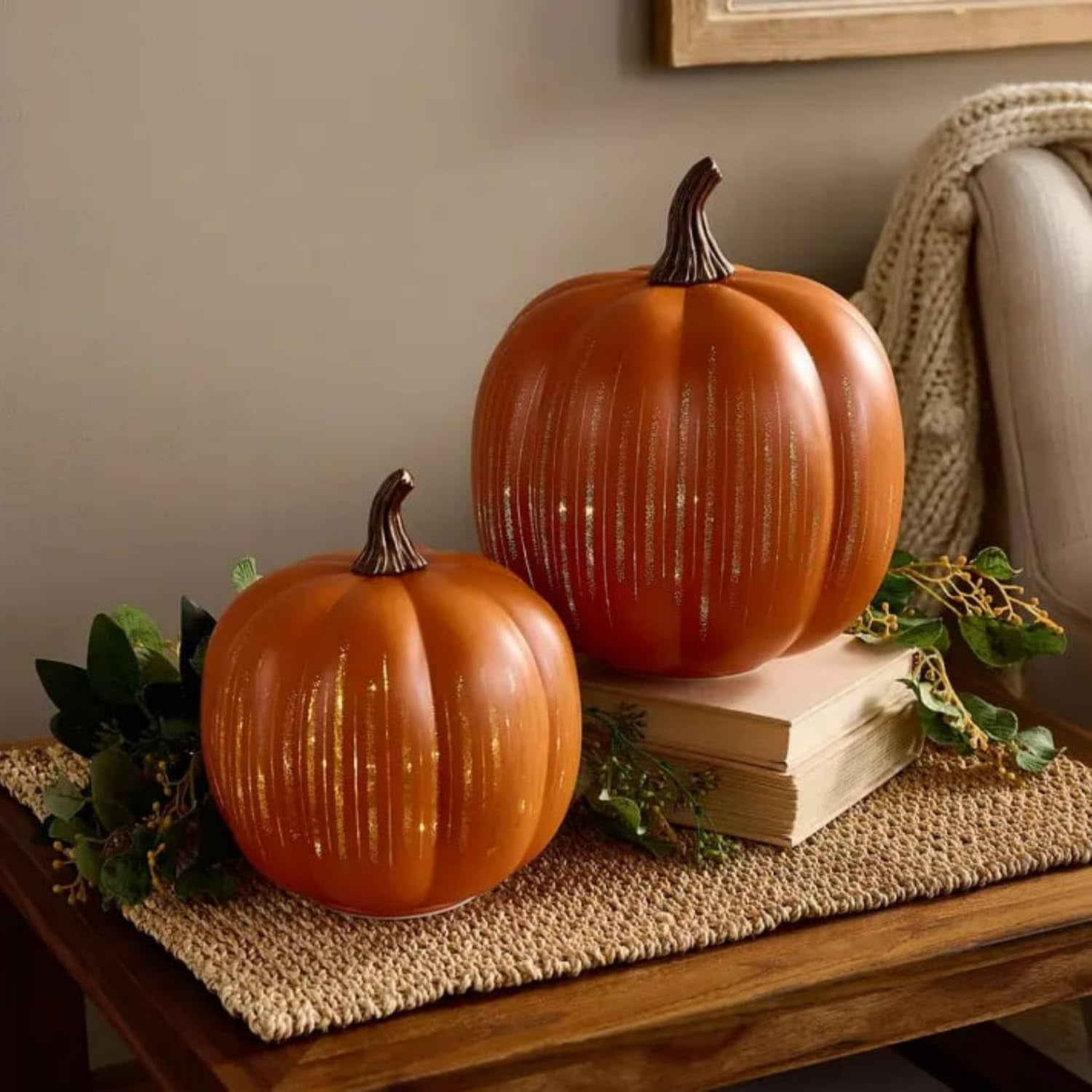 Halloween Decor Light Up Pumpkin, LED Starry Night Fall Decorations ...