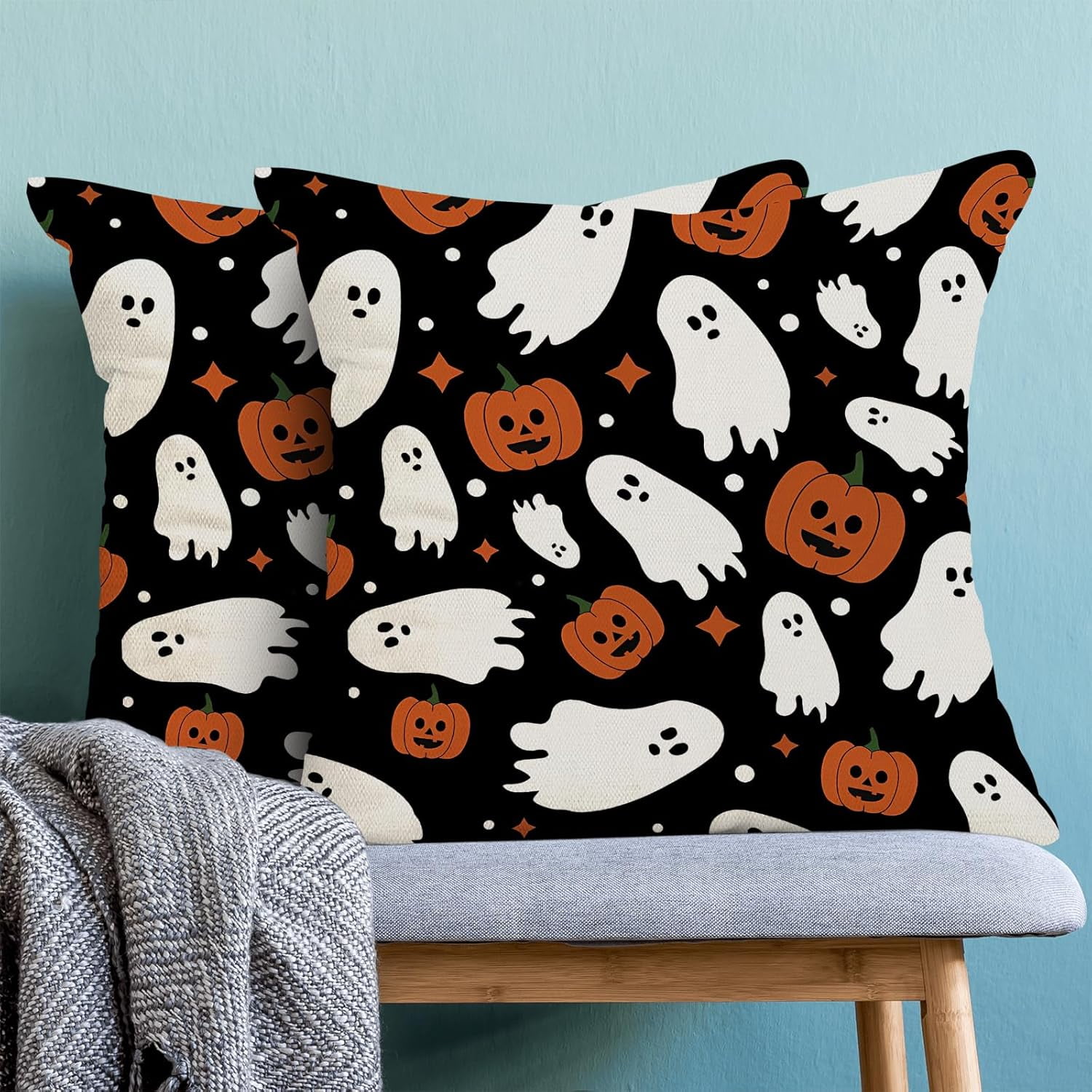 Halloween Decor Pillow Covers 18x18 Inch Set of 2 Black and White ...