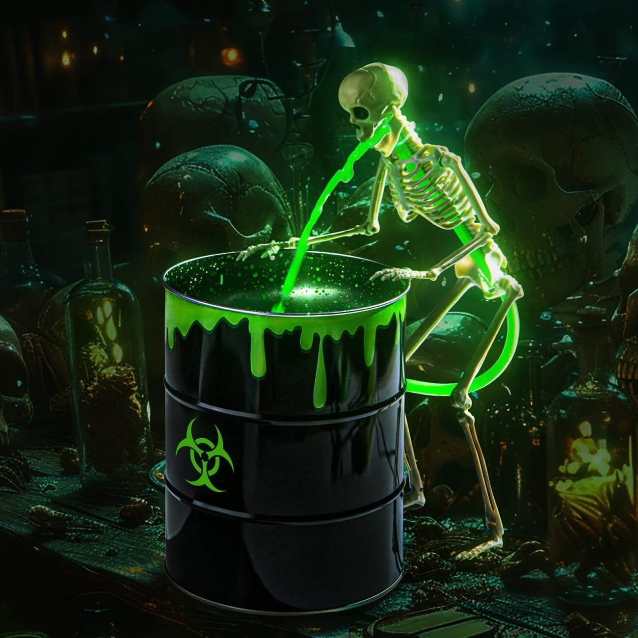 Halloween Decor - Puking Skeleton Decor with Black Light and Barrel ...