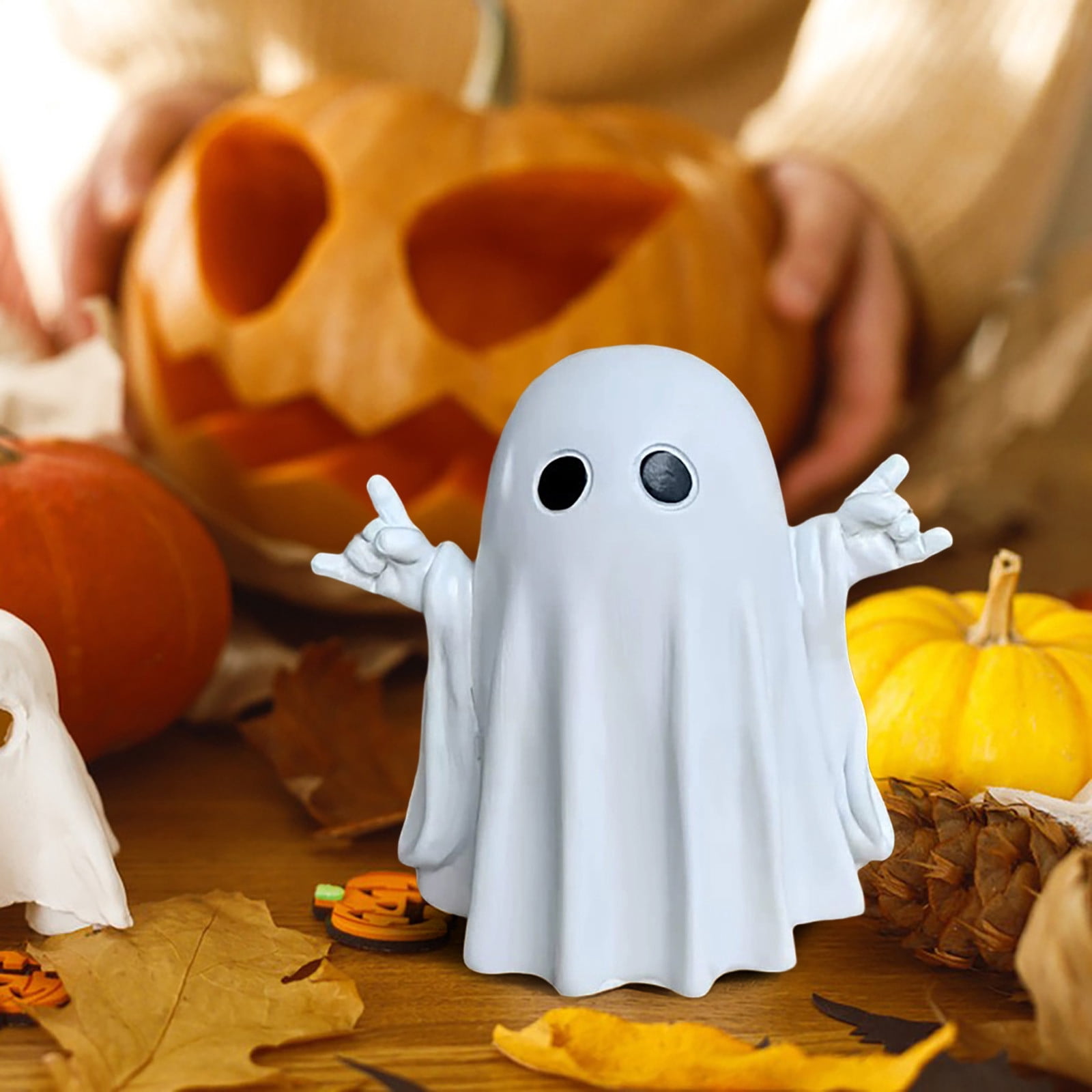 Halloween Decor Rock’n’Roll Ghost Figurine | Cute White Resin Ghost ...
