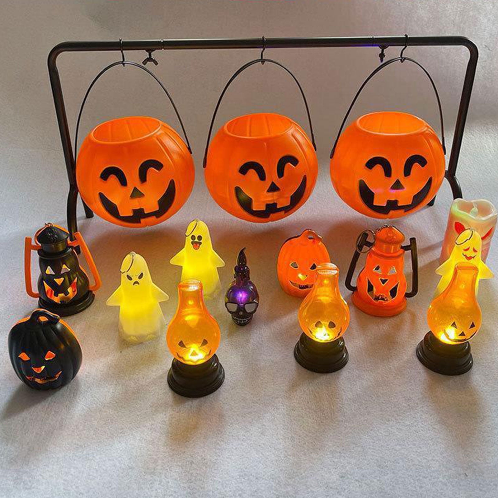 Halloween Decor Set of 3 Witches Cauldron Serving Bowls On Rack Orange ...