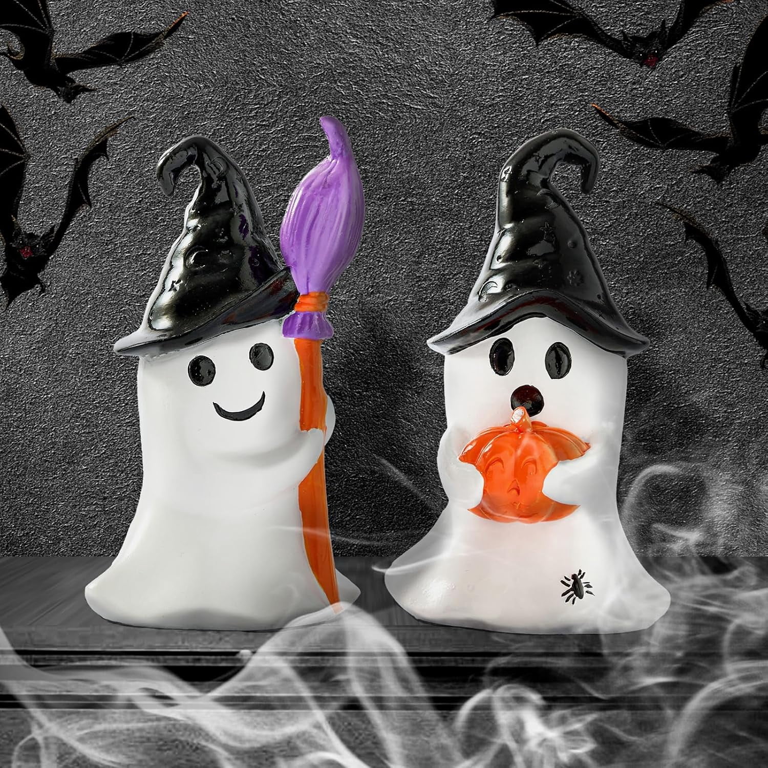 Halloween Decoration-2 Pack Ghost Figurine & Pumpkin Statues for Indoor ...