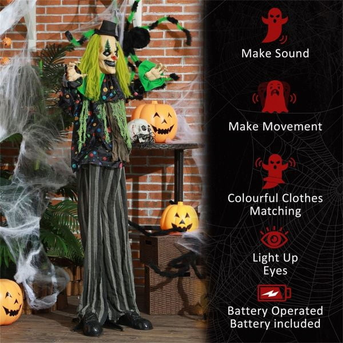 Halloween Decoration, 6.1ft Animated Spooky Clown Prop with Glowing ...