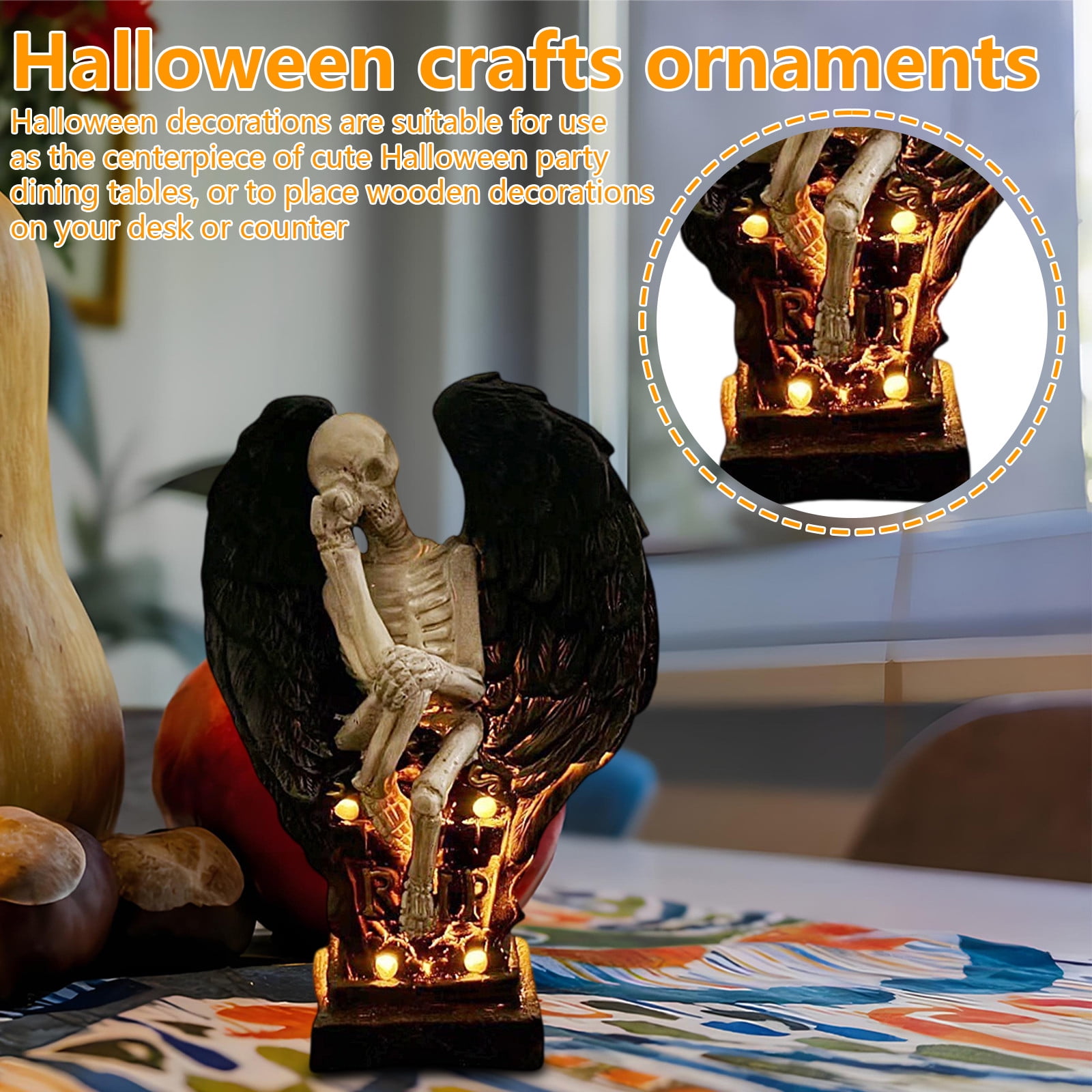 Halloween Decoration Angel Skeleton with LED Light - Winged Grim Reaper ...