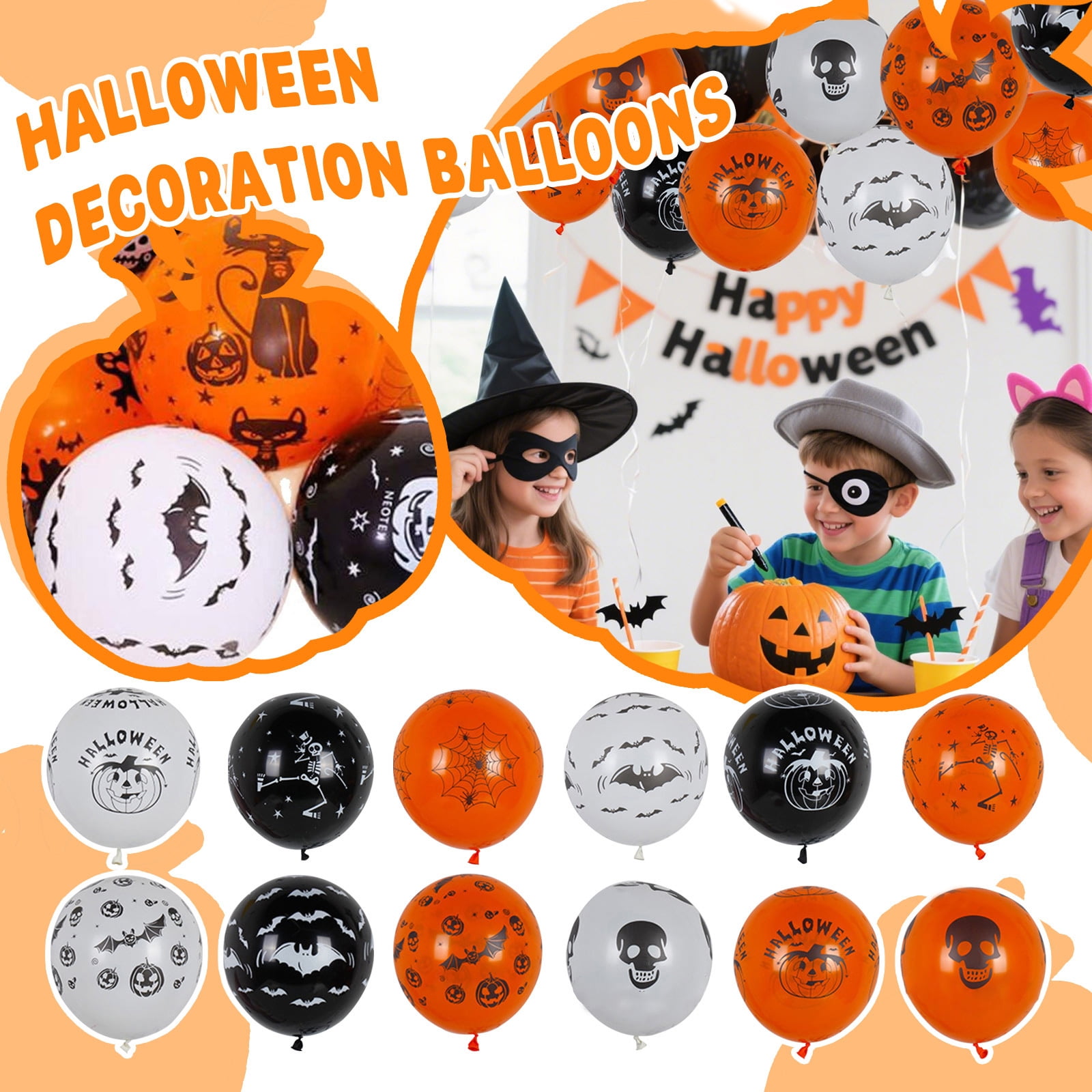 Halloween Decoration Balloons with Pumpkin Bat Skull Spider Web Prints ...