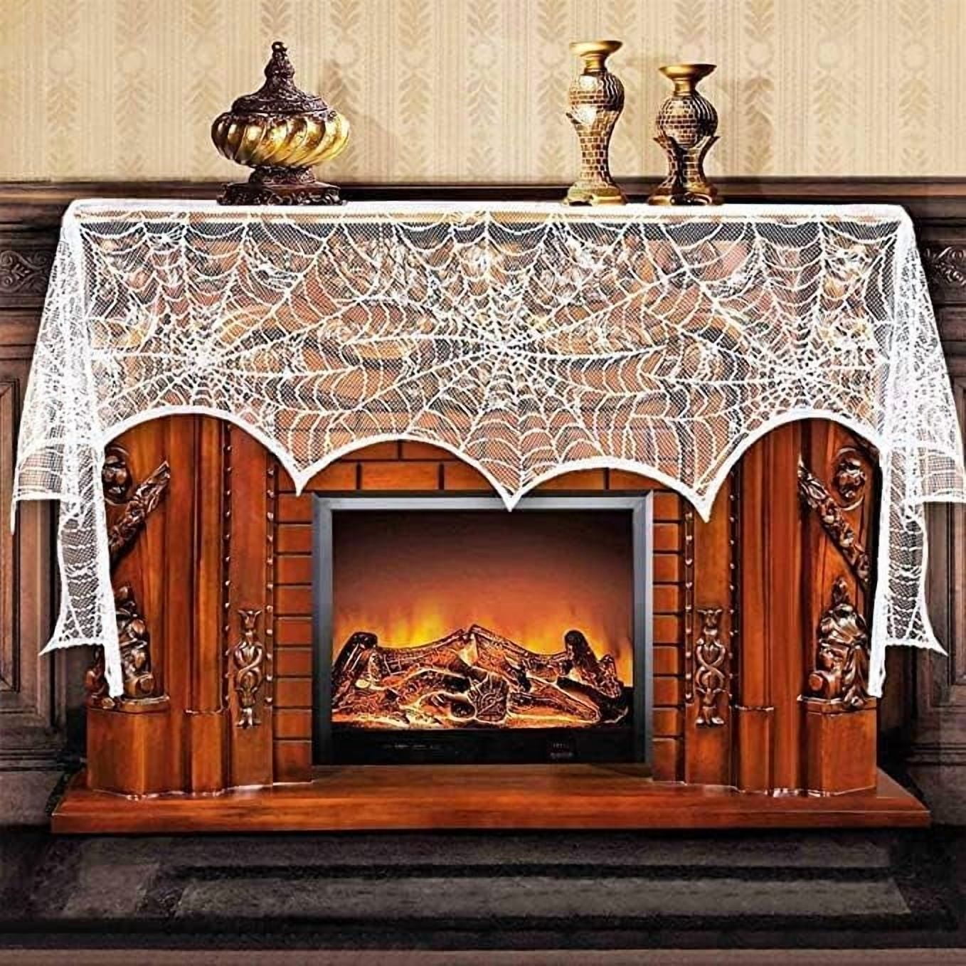 Halloween Decoration Black Lace Spiderweb Fireplace Mantle Scarf Cover ...