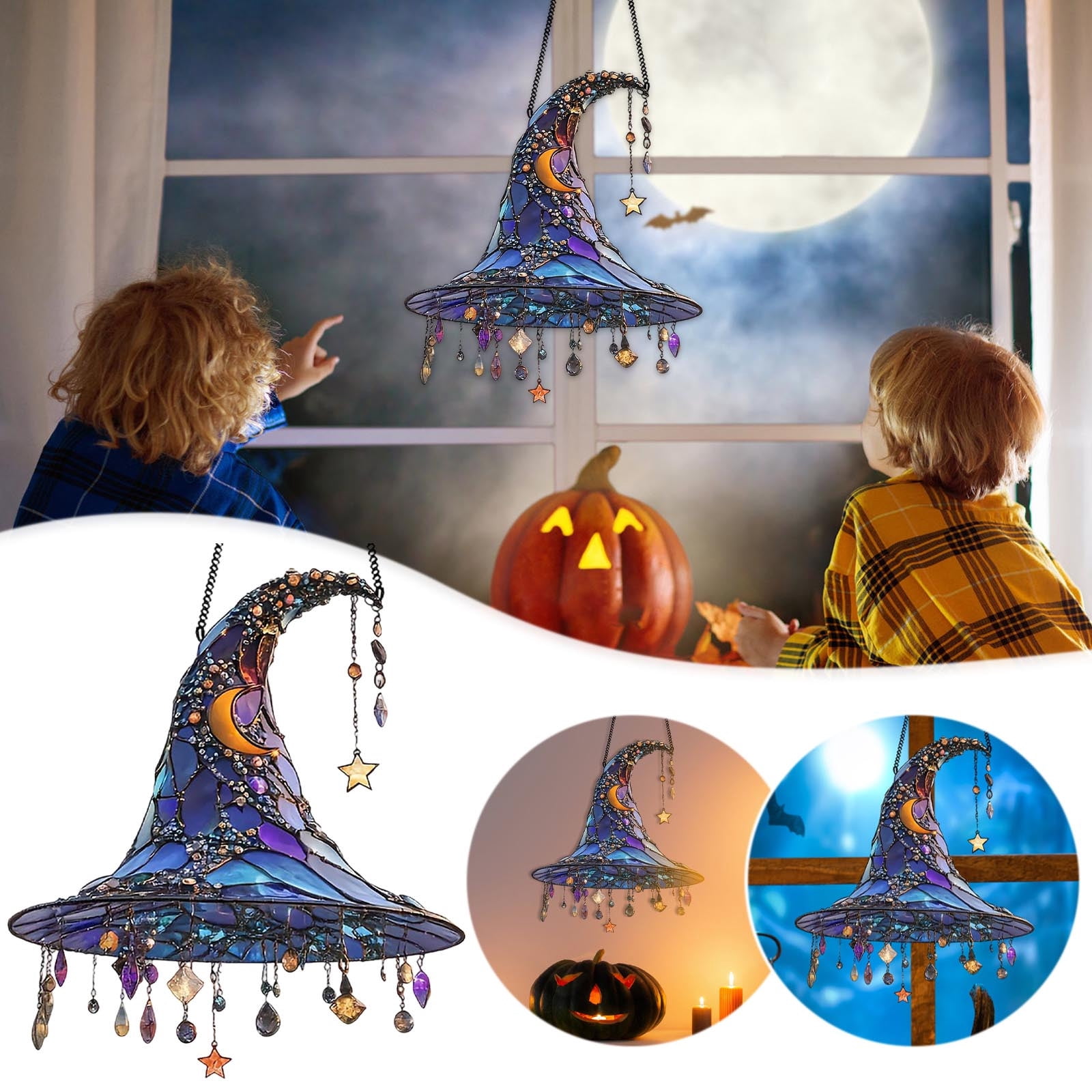 Halloween Decoration, Halloween Witch Hat Suncatcher, Acrylic Window ...