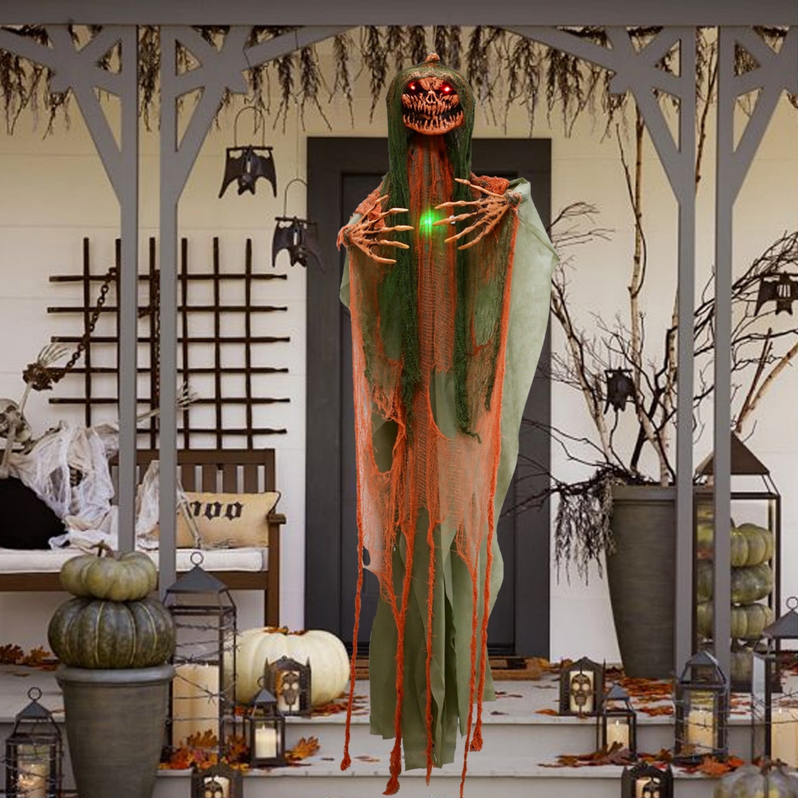 Halloween Decoration Hanging Animated Ghost with Glowing Eyes and ...