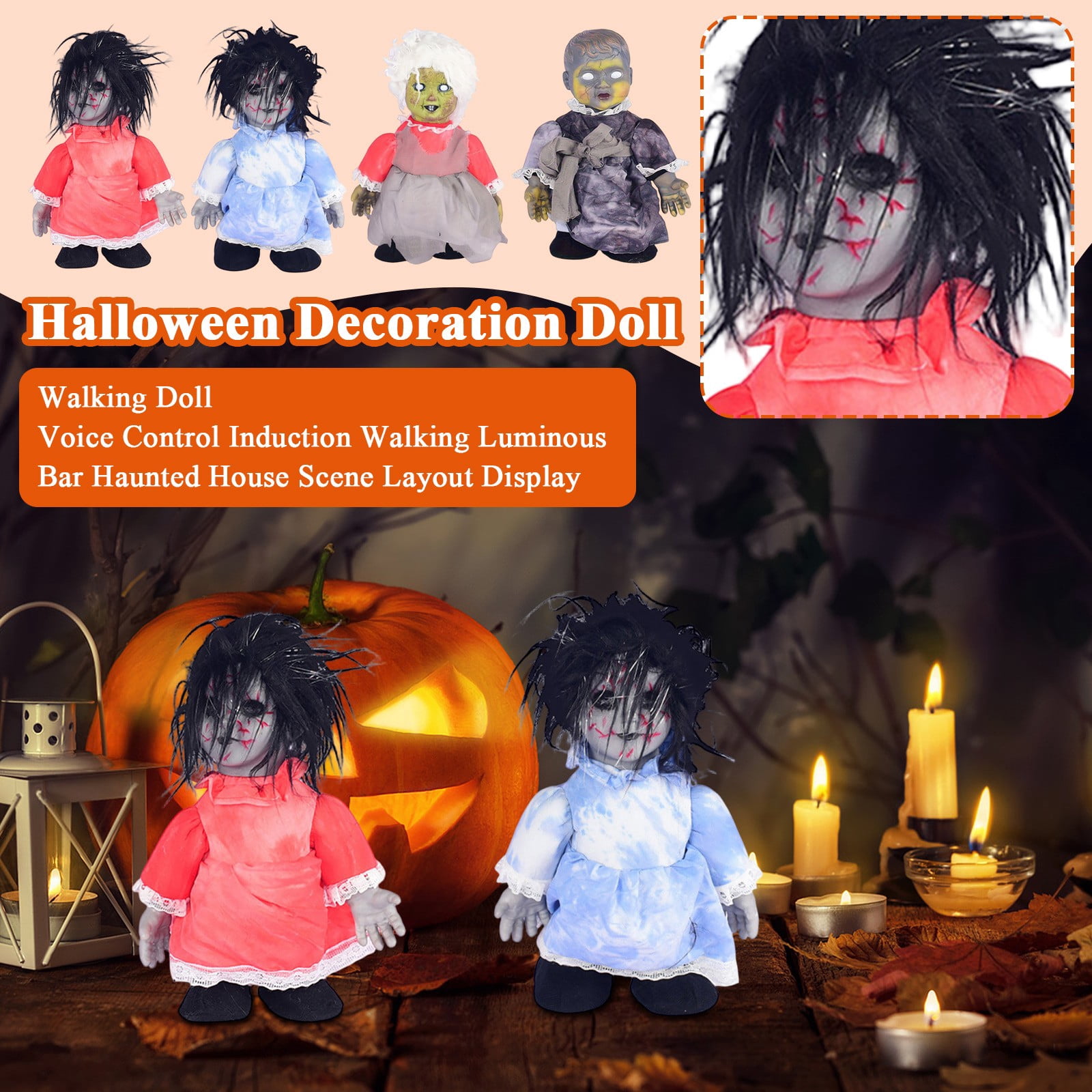 Halloween Decoration Haunted Doll with Blue Dress, 12 Inch Creepy Plush ...