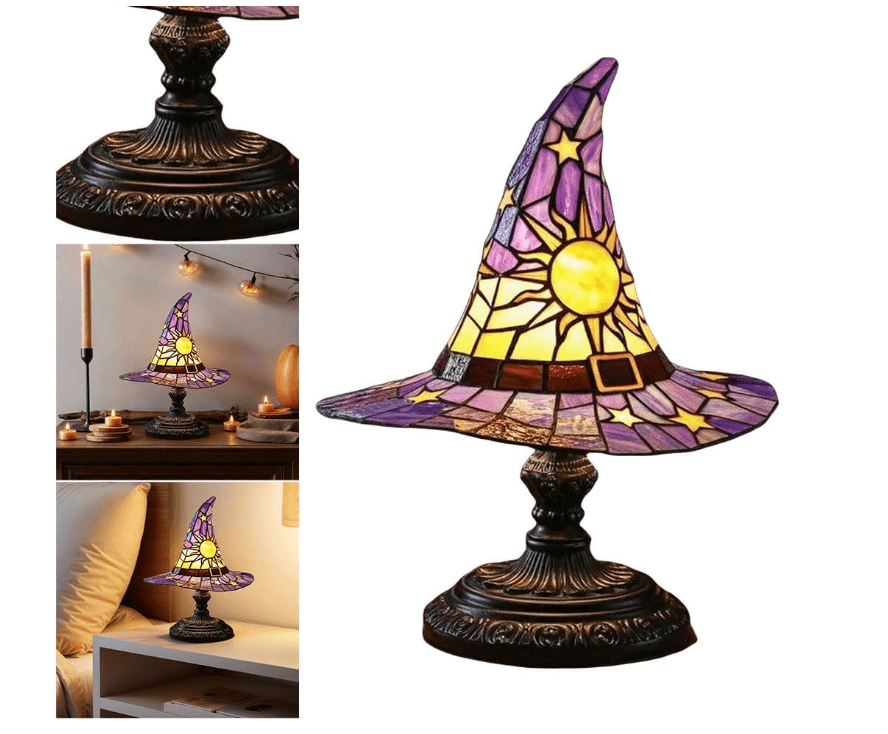 Halloween Decoration Indoor,Witch Hat Lamp Stained Resin, Stained Lamp ...