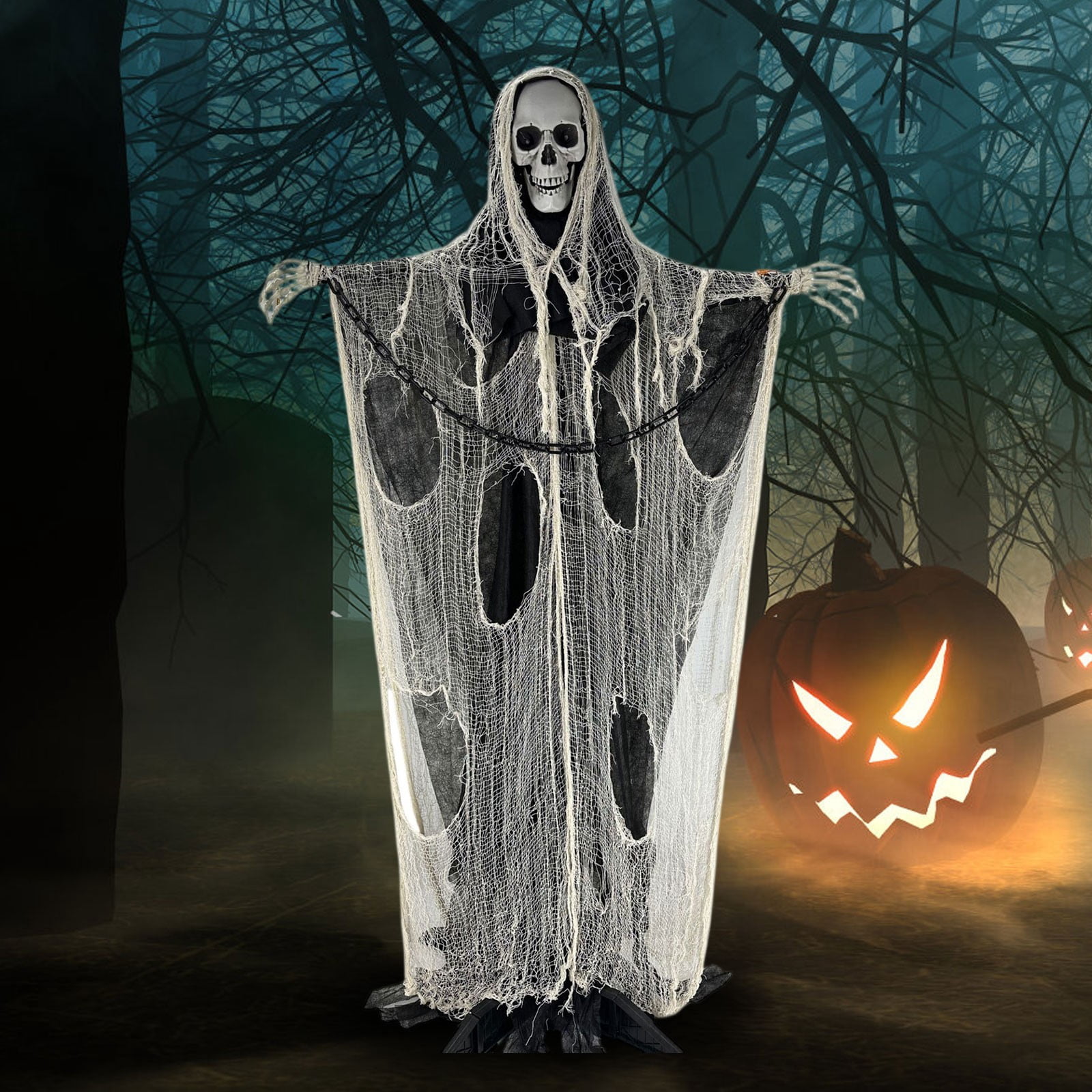 Halloween Decoration Large Life Size Grim Reaper Hanging Prop with Red ...