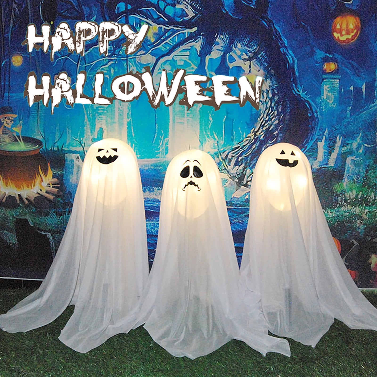 Halloween Decoration, Led Ghost Lights,3-Piece Horror Set,Halloween ...