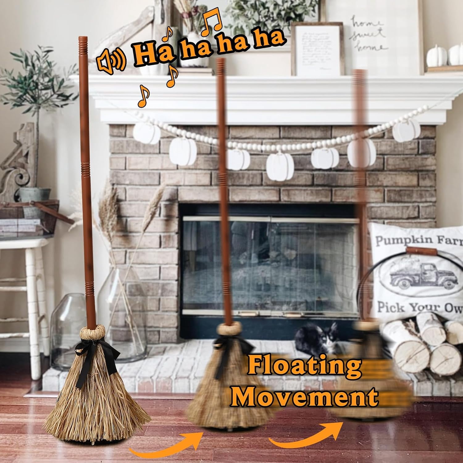 Halloween Decoration - Moving Witch Broom 43.5 Inches, Floating Spooky ...