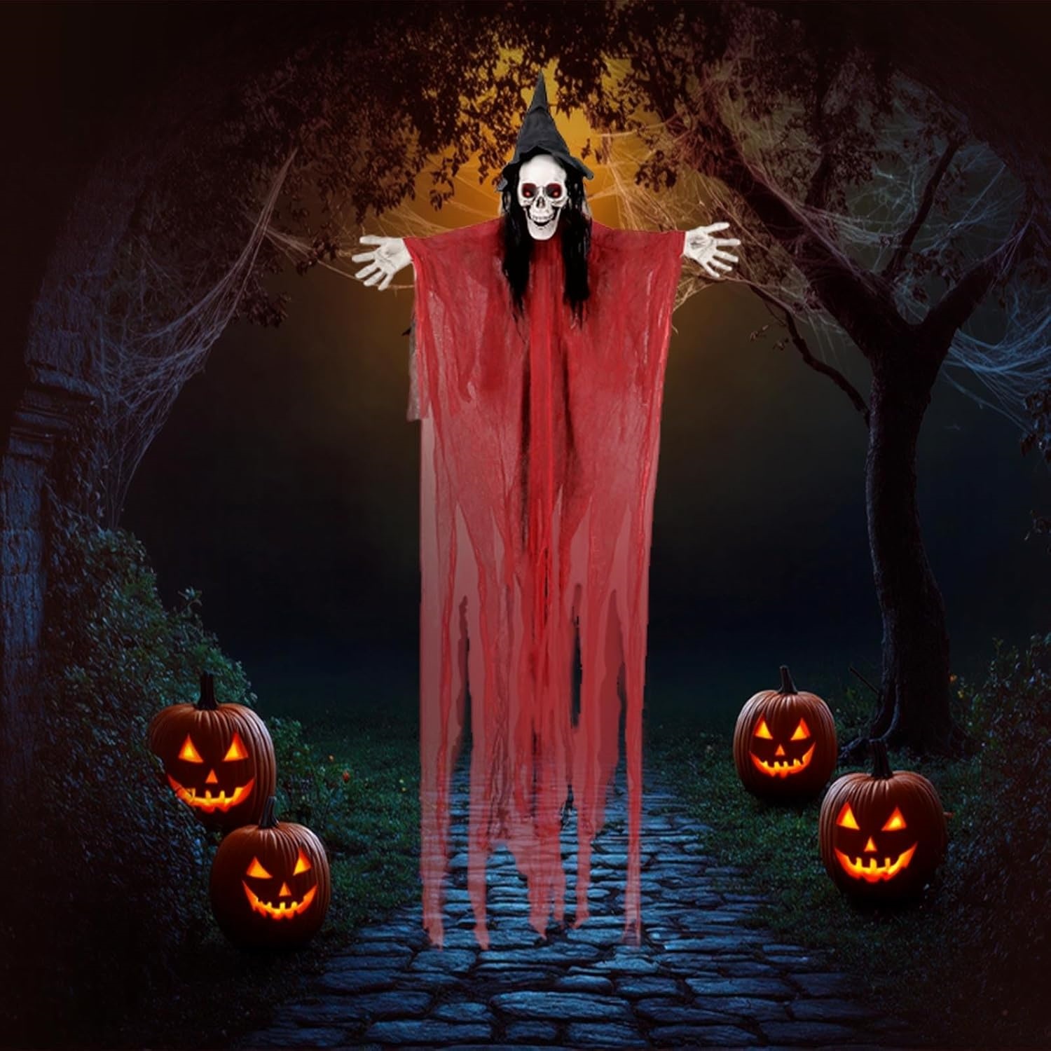 "Halloween Decoration Outdoor Life-Size 6.5ft Animated Skeleton Witch ...