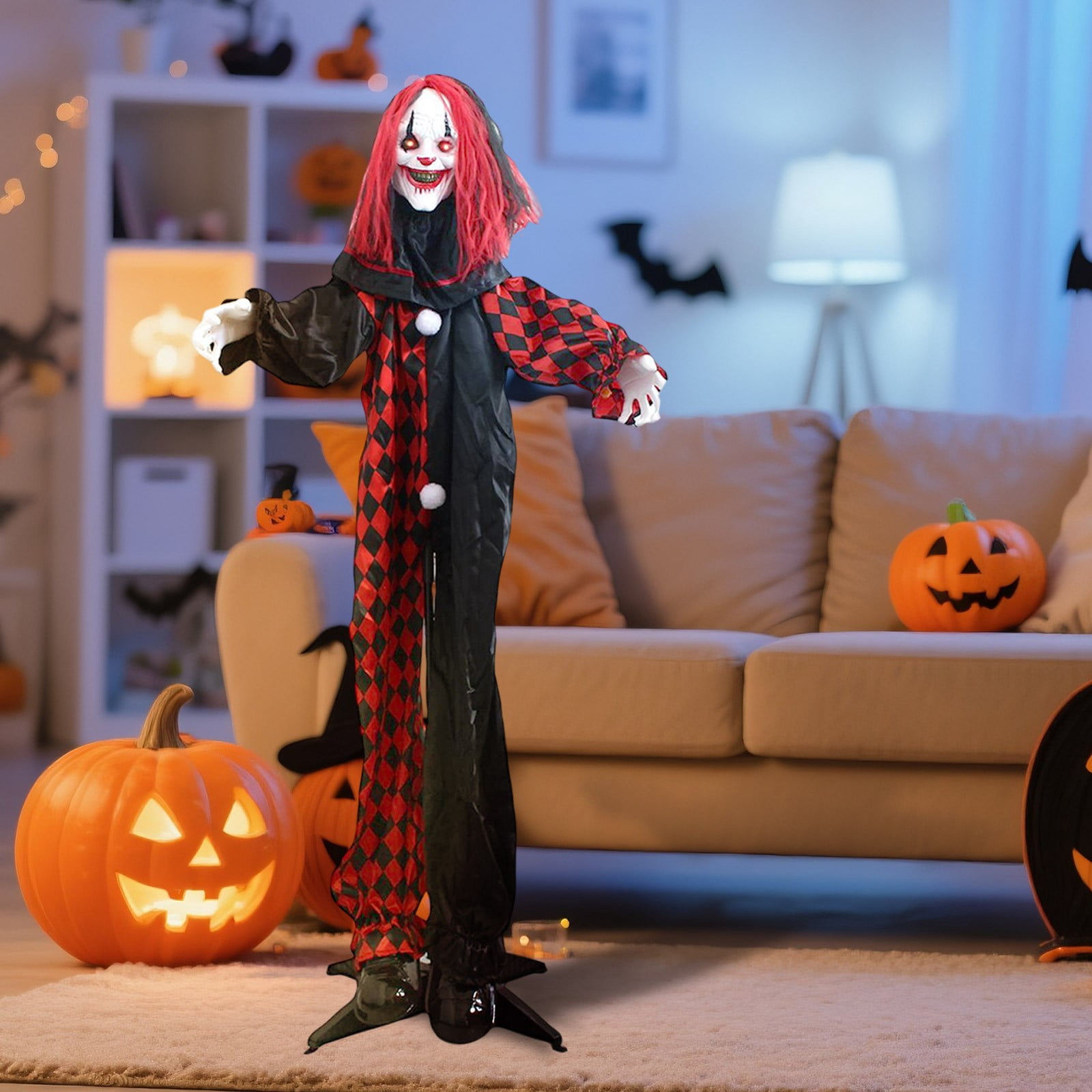 Halloween Decoration Scary Clown Prop with Light-Up Eyes & Spooky Sound ...