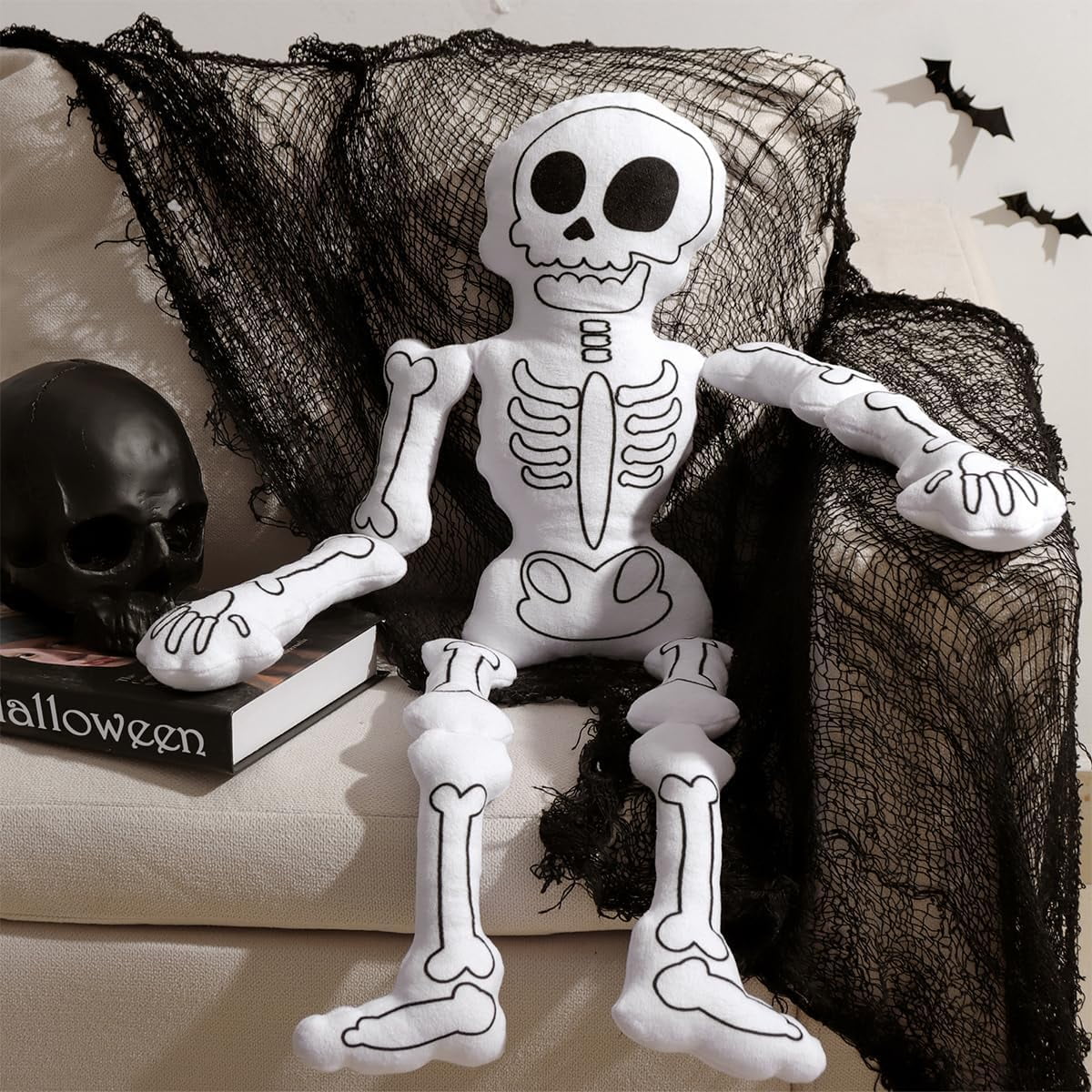 Halloween Decoration Skeleton Throw Pillows, Cute Plush Skeleton ...