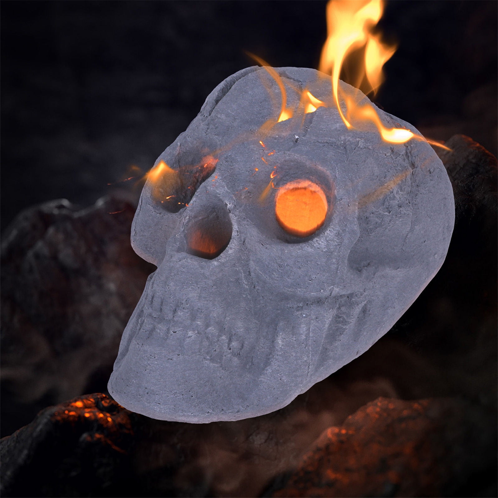 Halloween Decoration Skull,Fireplace Bonfire Simulation Ceramic Fiber Skull Flame Home Decor ...