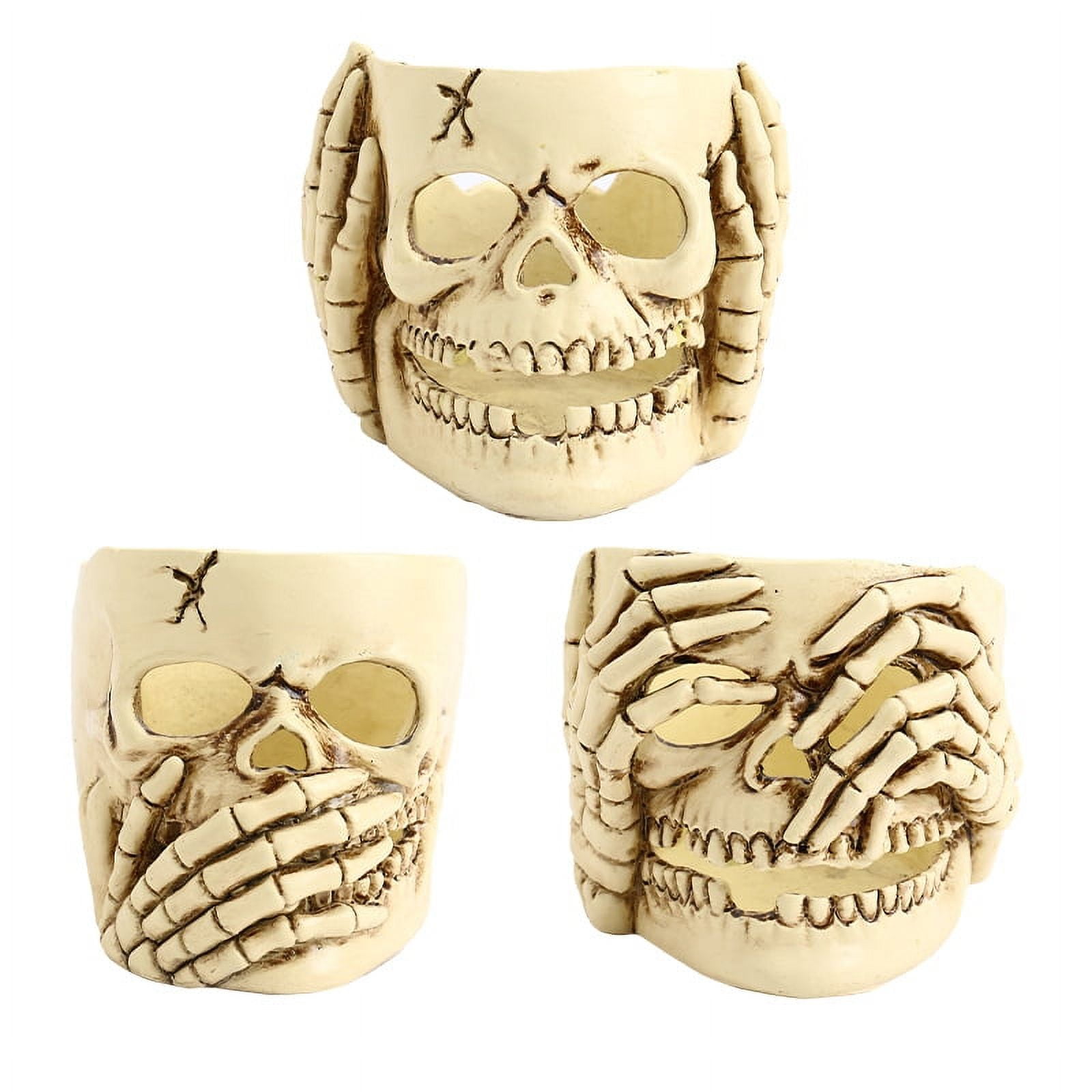 Halloween Decoration Skull Skeleton Candleholder Sets - Set of 3 See Speak Hear No Evil Skulls ...