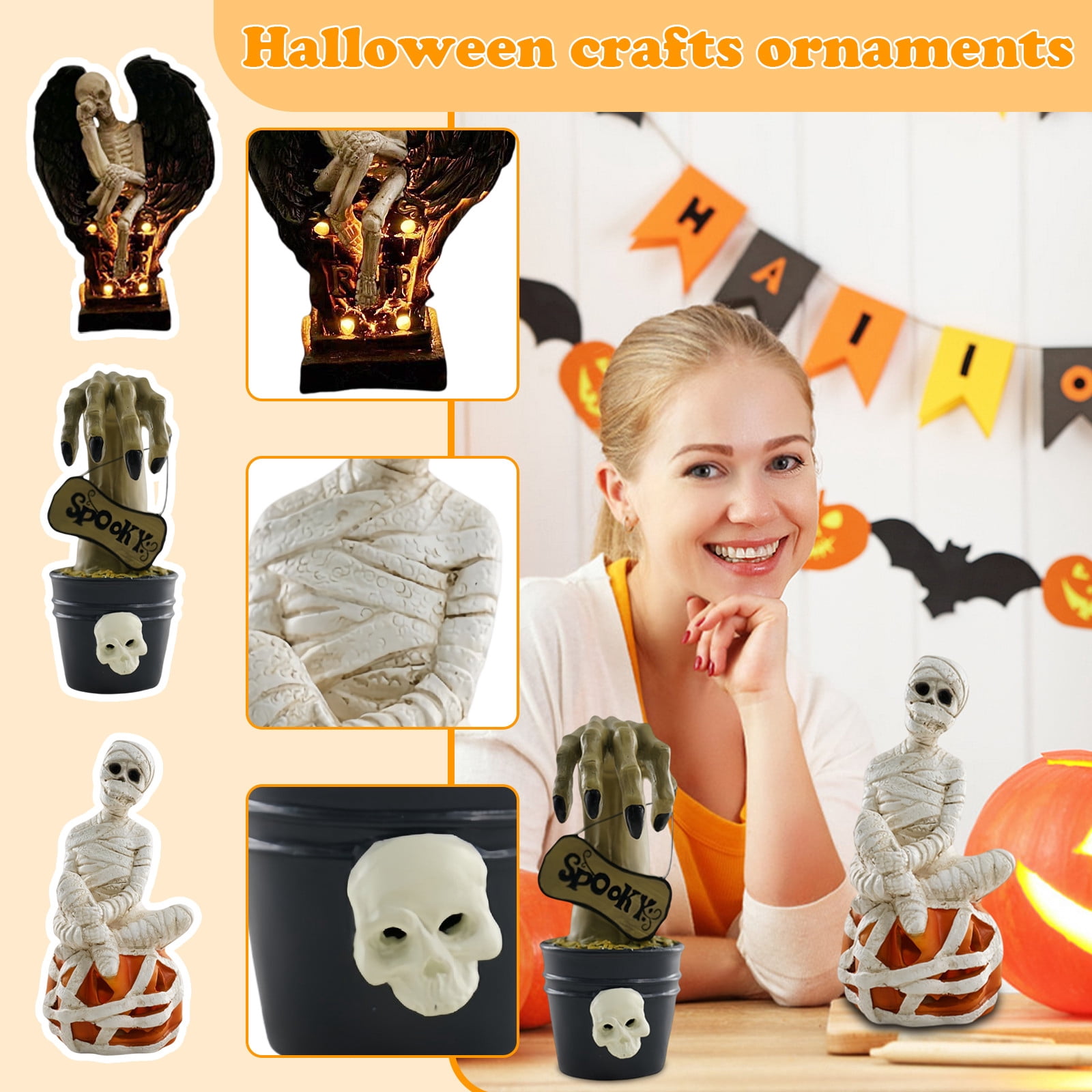 Halloween Decoration Solar Garden Statue 8.26Inch - Skeleton Spooky ...