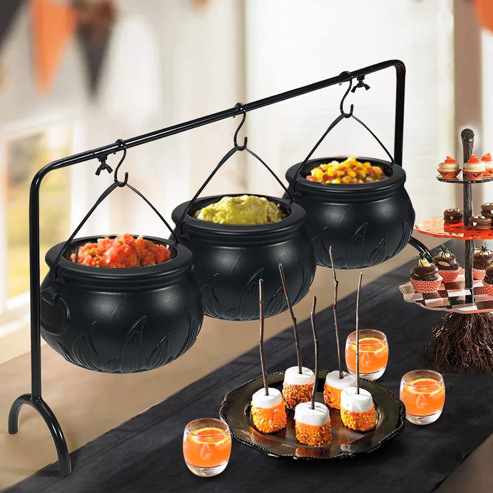 Halloween Decoration Witches Cauldron Serving Bowls on Rack Set of 3 ...