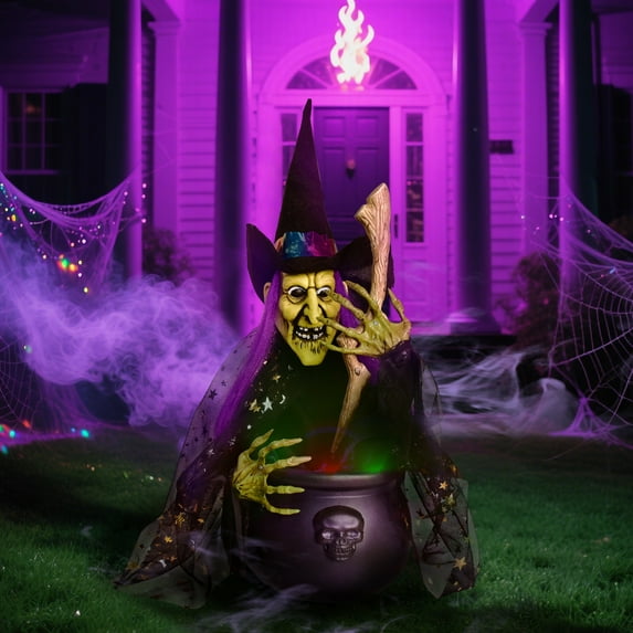 Halloween Decorations, 1.4 ft. Animated Witches with Light Cauldron ...