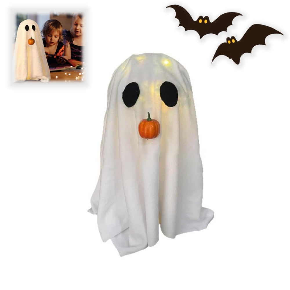 Halloween Decorations-1 Pack Light-Up Sherpa Ghosts with Pumpkin ...