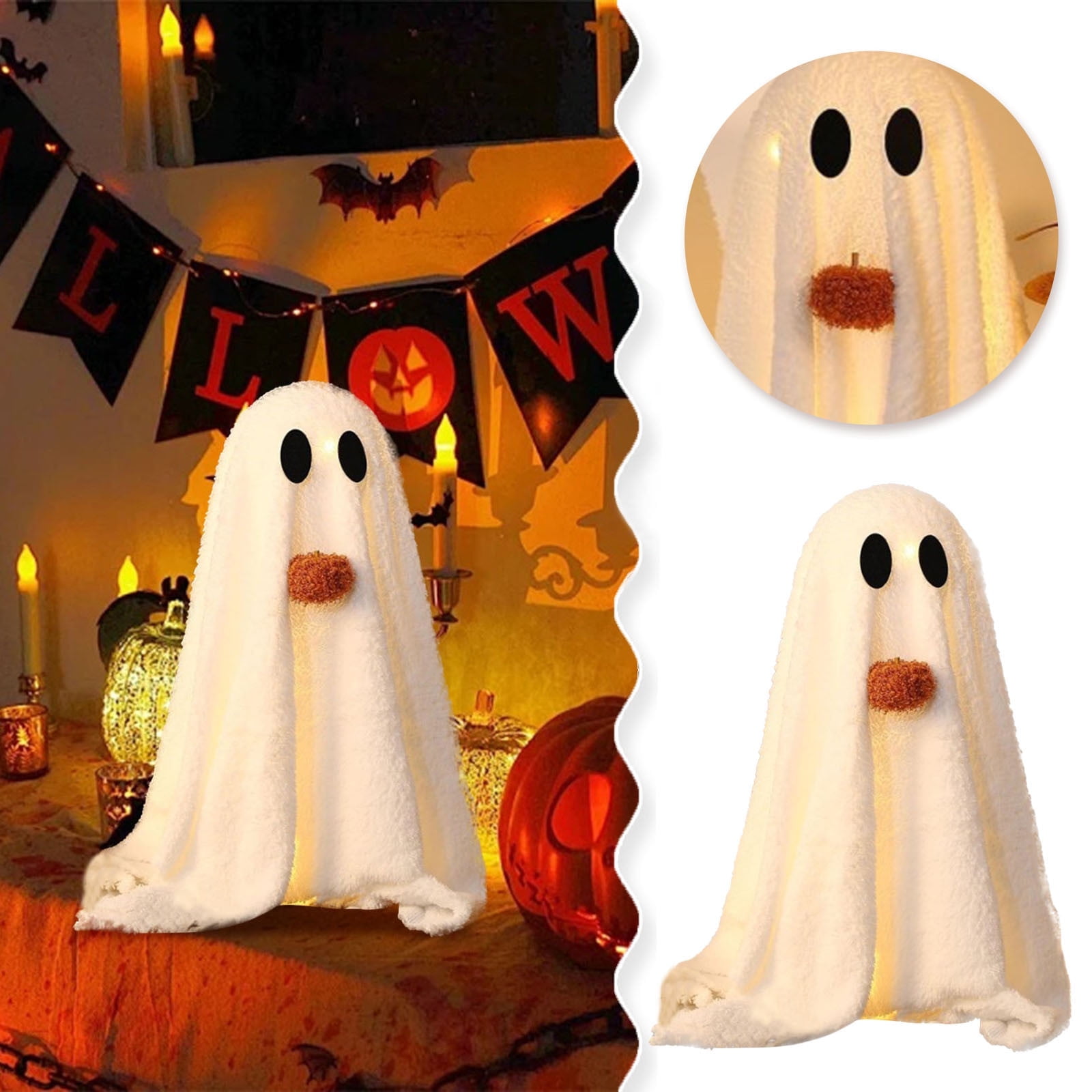 Halloween Decorations-1 Pack Light-Up Sherpa Ghosts with Pumpkin ...