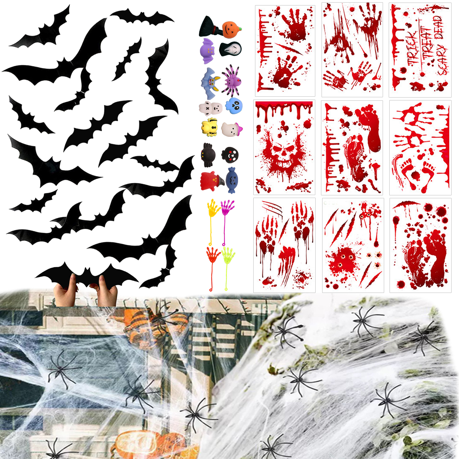 Halloween Kit All in One,100pcs Bloody Window Clings,56pcs Black 3D ...