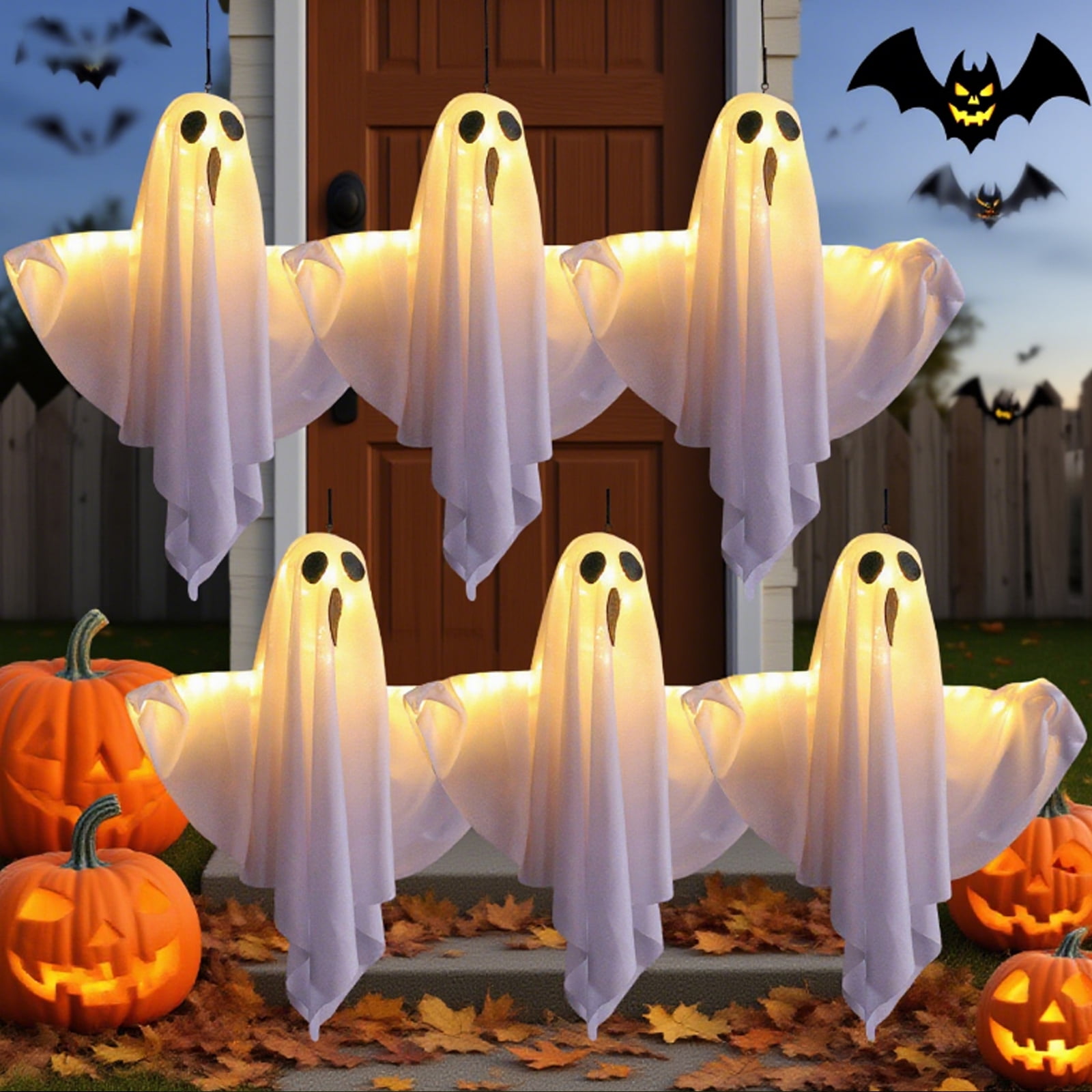 Halloween Decorations 19.6" Hanging Ghosts Light Up Kit Decor LED Light Indoor Wall Bedroom ...