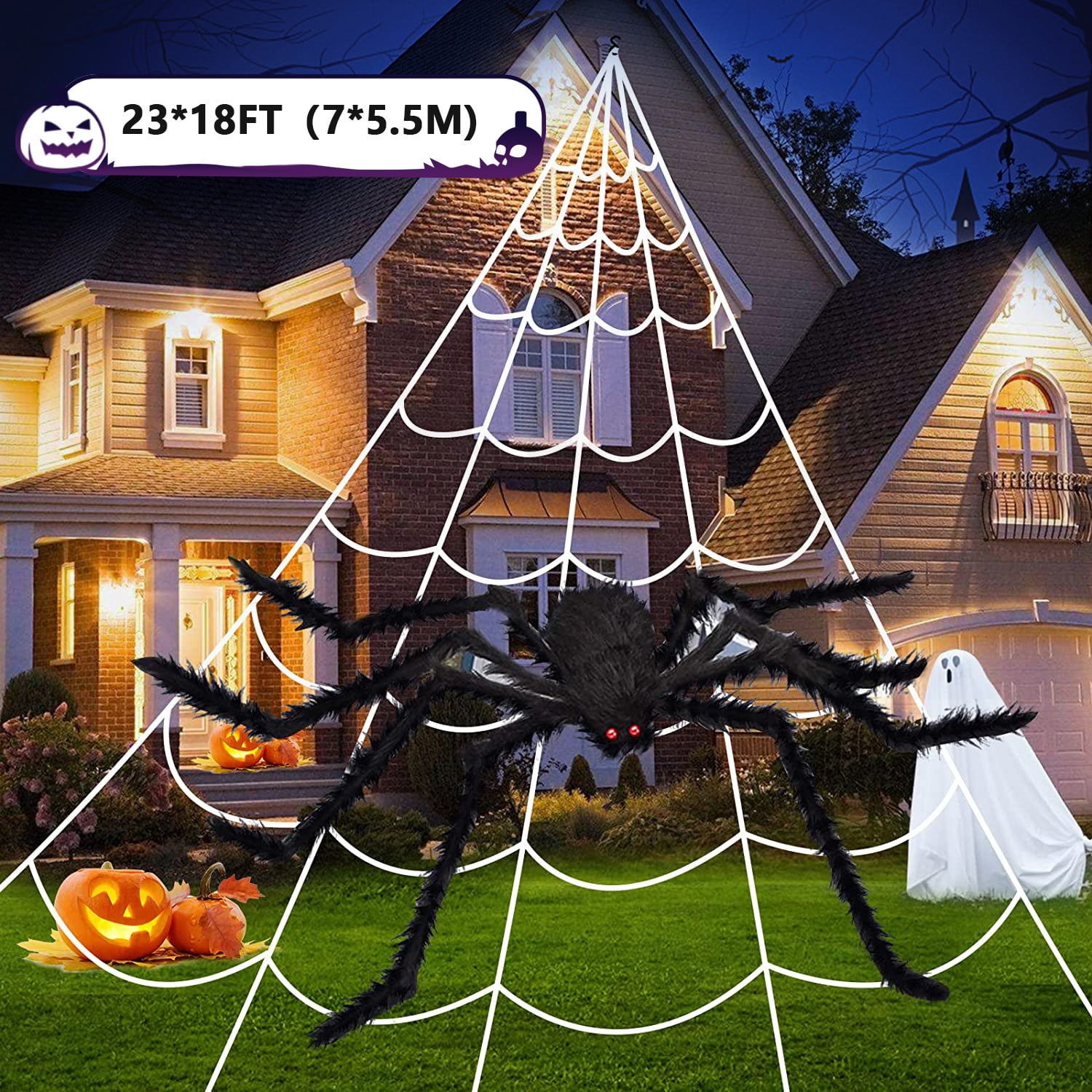 Qmly Halloween Decorations 2.95ft Giant Spider with 22.97ft Triangular ...