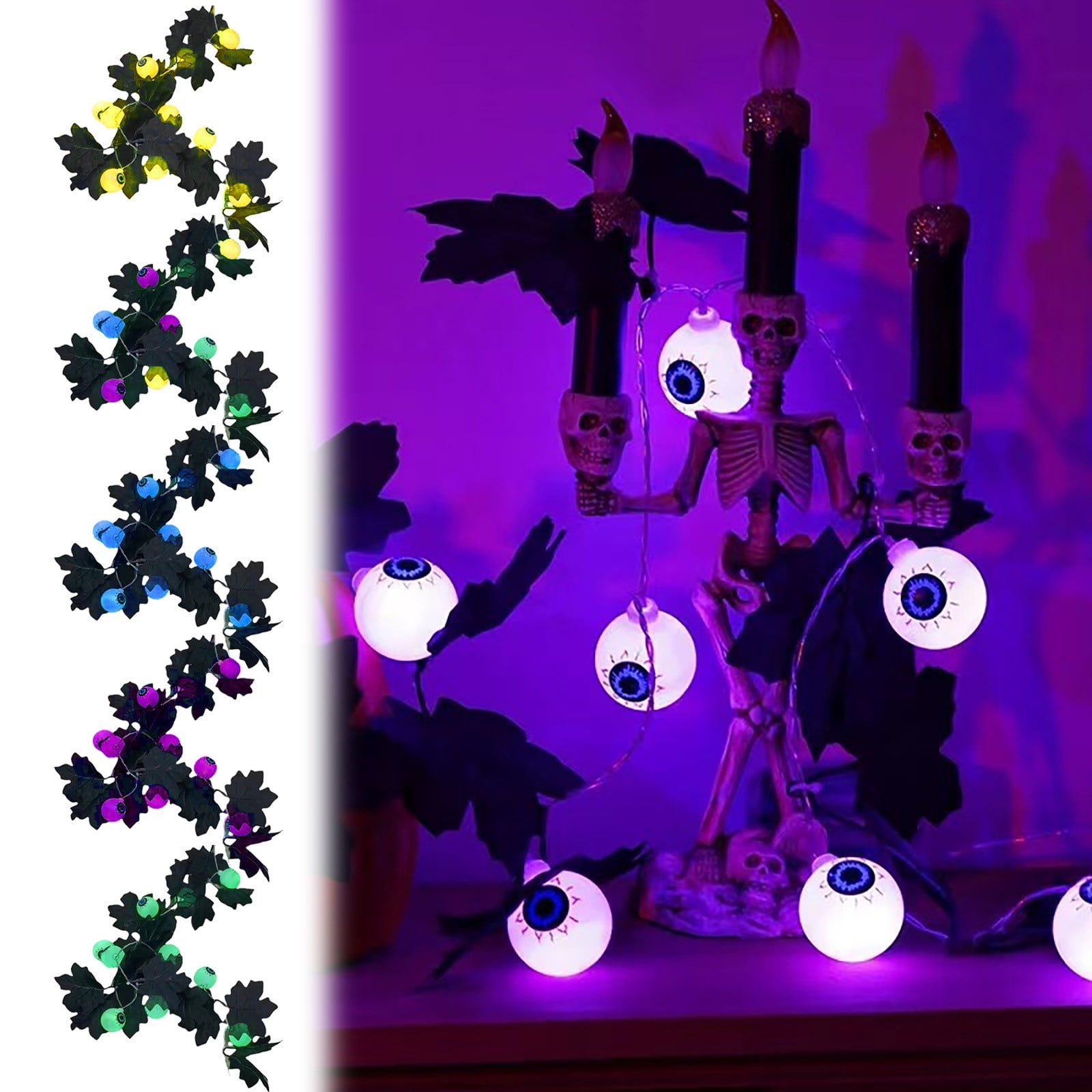 Halloween Decorations 2 PCS Lighted Garland,USB Halloween Ghost Eyeball ...