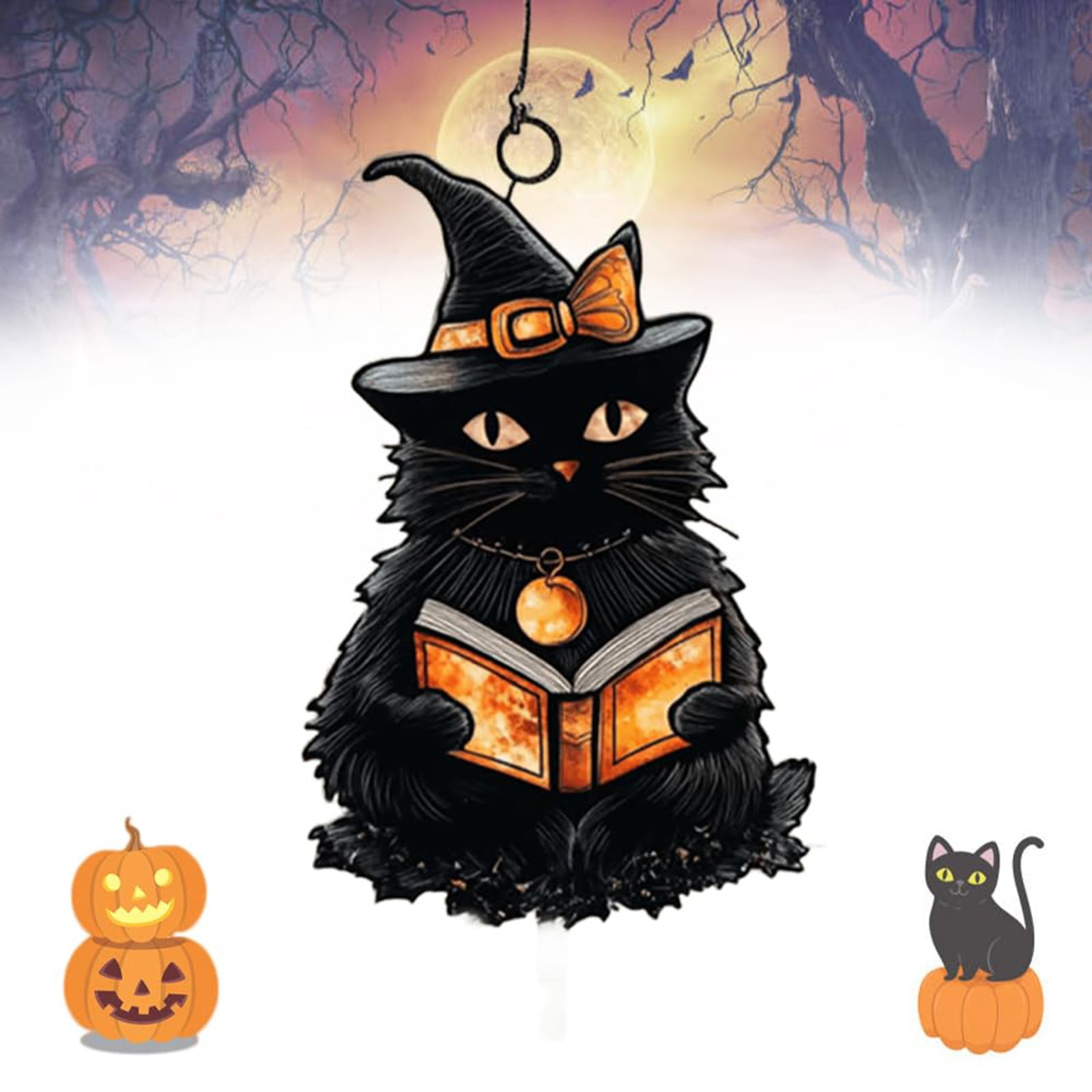 Halloween Decorations 2D Window Stickers - Spooky Black Cat with Witch ...