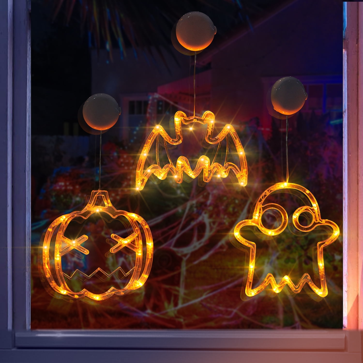 Halloween Decorations 3 Pack Orange Pumpkin,Ghost, Bat Halloween Window ...