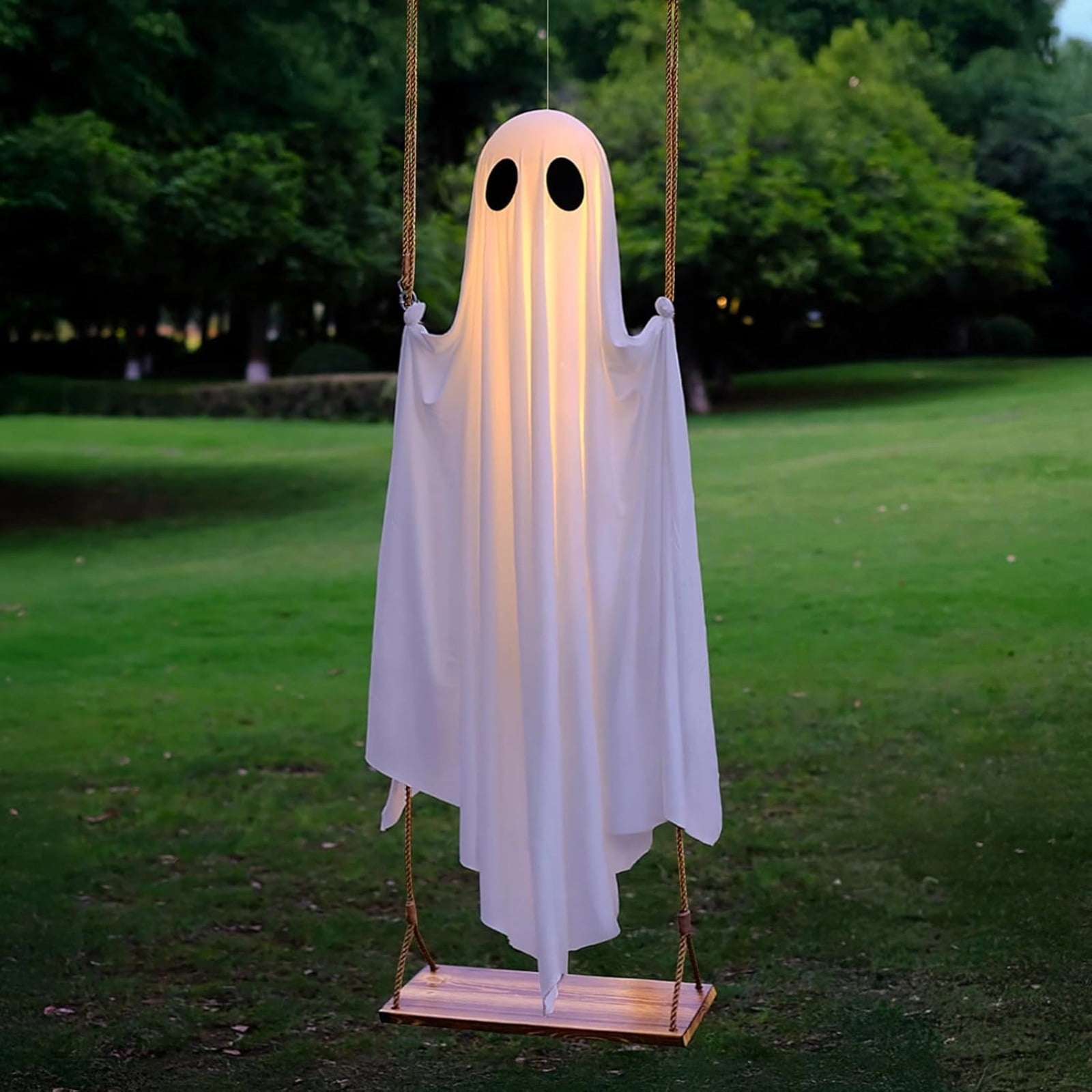 Halloween Decorations 5 Foot Large Swing Ghost with Remote LED Lights ...