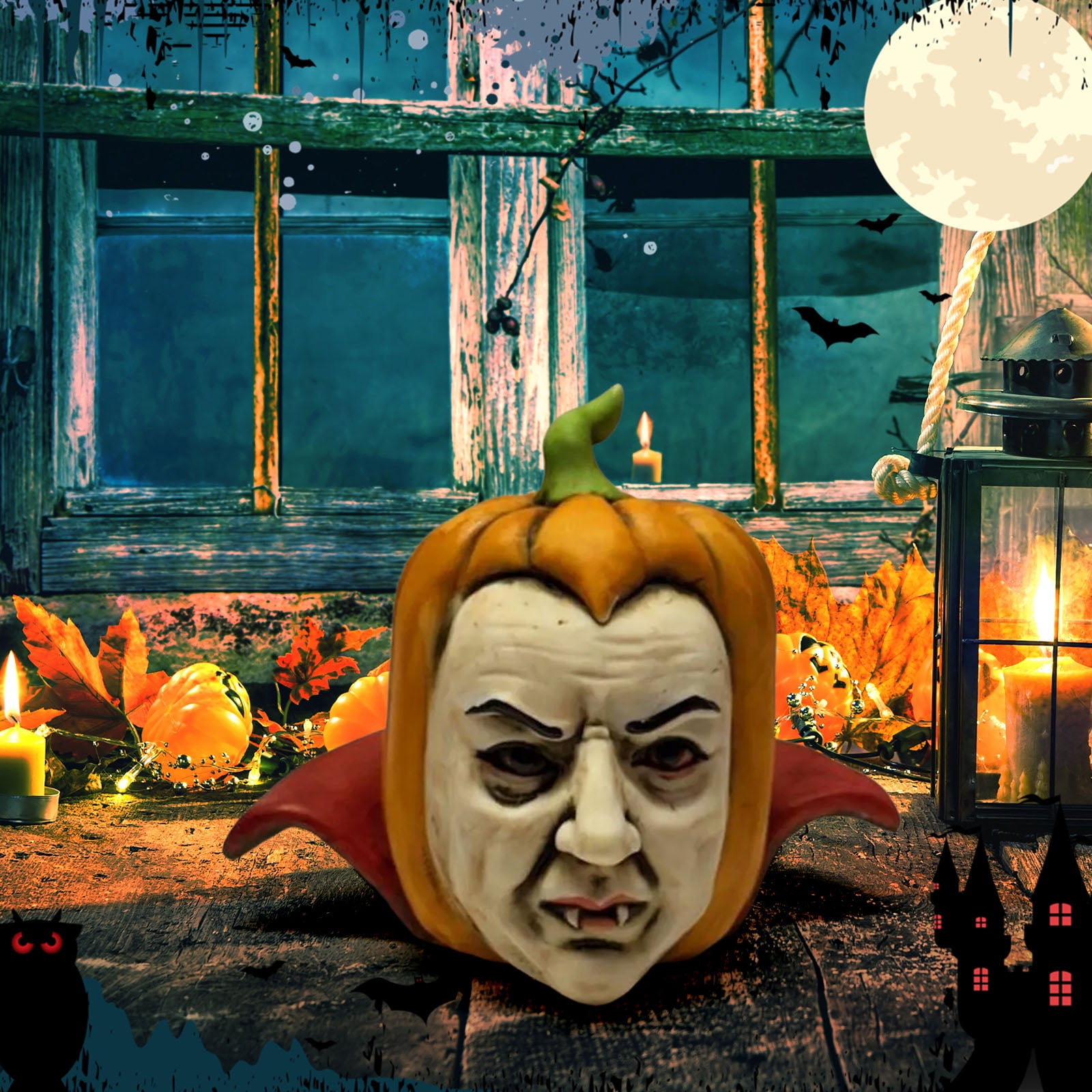 Halloween Decorations - 7 Styles Spooky Pumpkin Resin Figurines (4 Inch ...