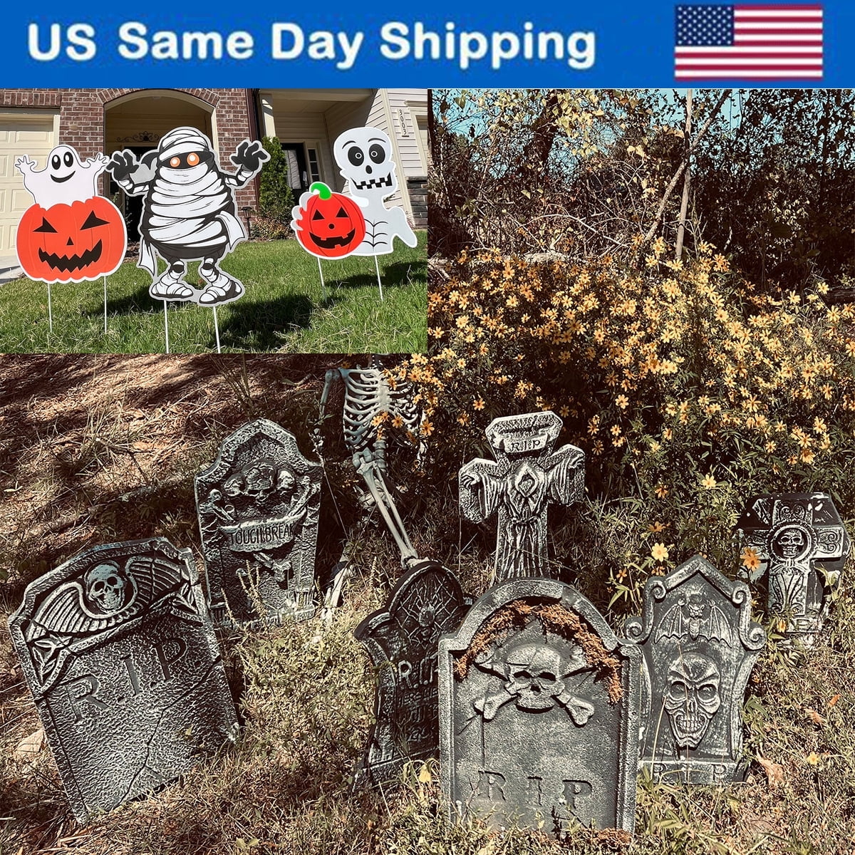 Halloween Decorations 7PCS Large Foam Rip Tombstones Graveyard ...