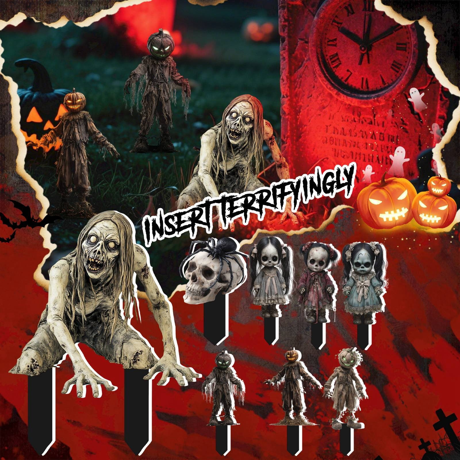 Halloween Decorations 8 INCH Height Pumpkin Scary Scarecrow Ghost ...