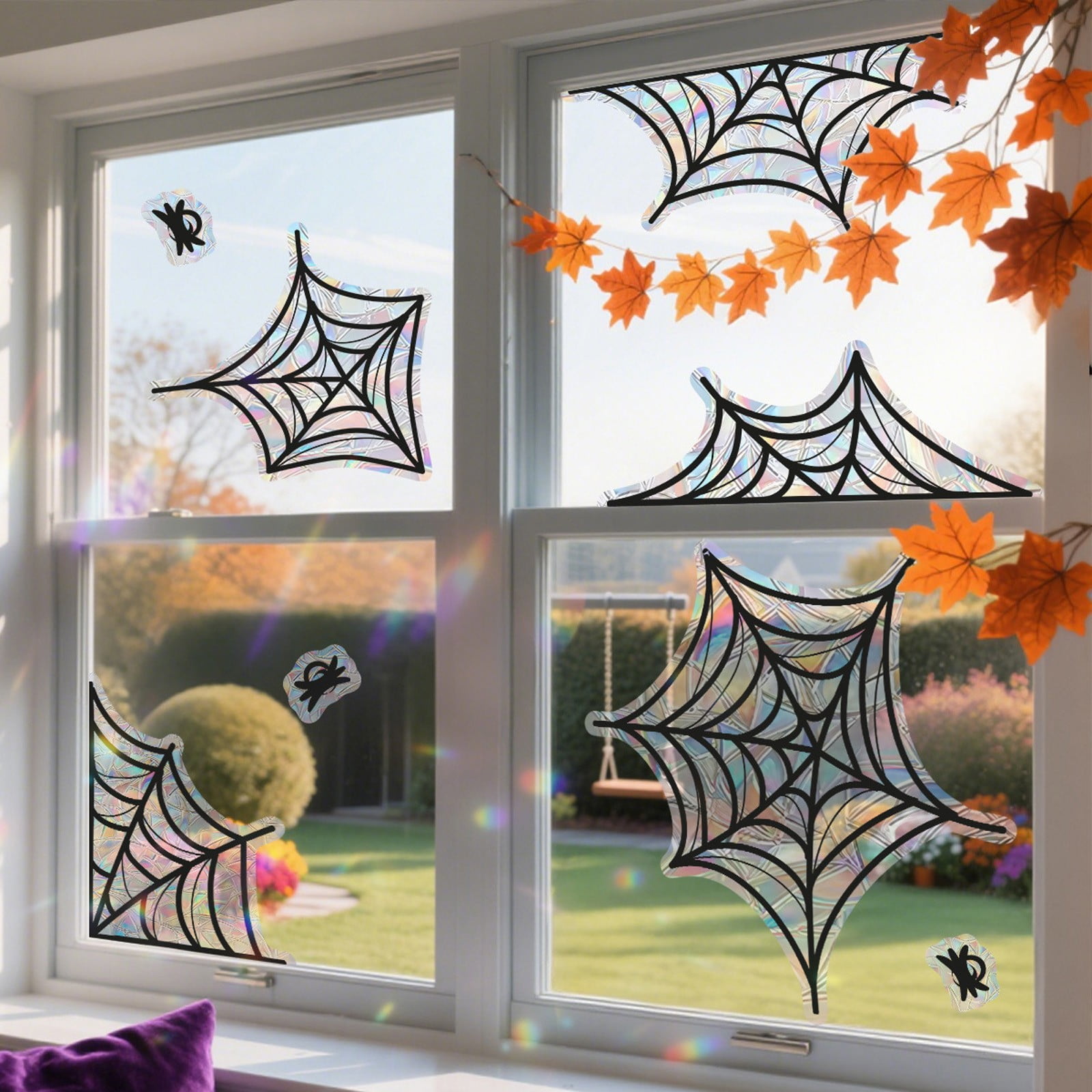 Halloween Decorations 9pcs Spider Web Window Clings Self Adhesive ...