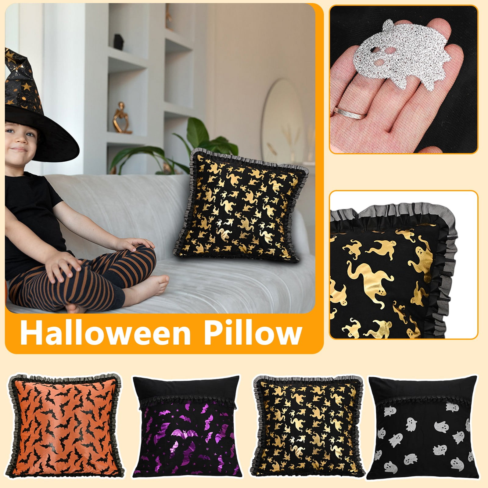 Halloween Decorations, Bat & Ghost Mesh Pillow Covers Set of 2 ...
