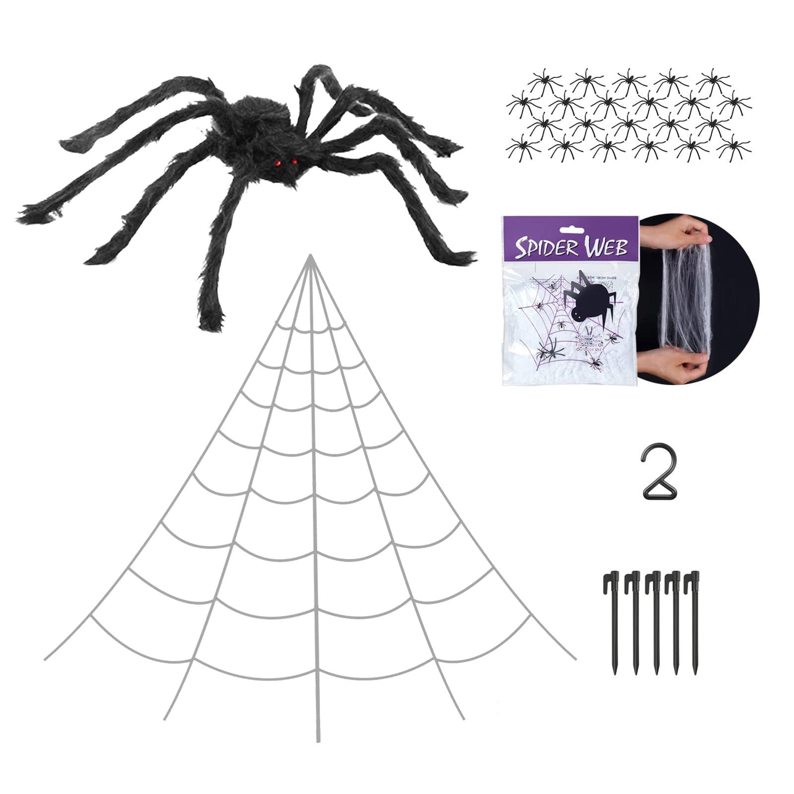 PRETXORVE Halloween Spider Decoration, Triangles Web Plush Big Spider ...