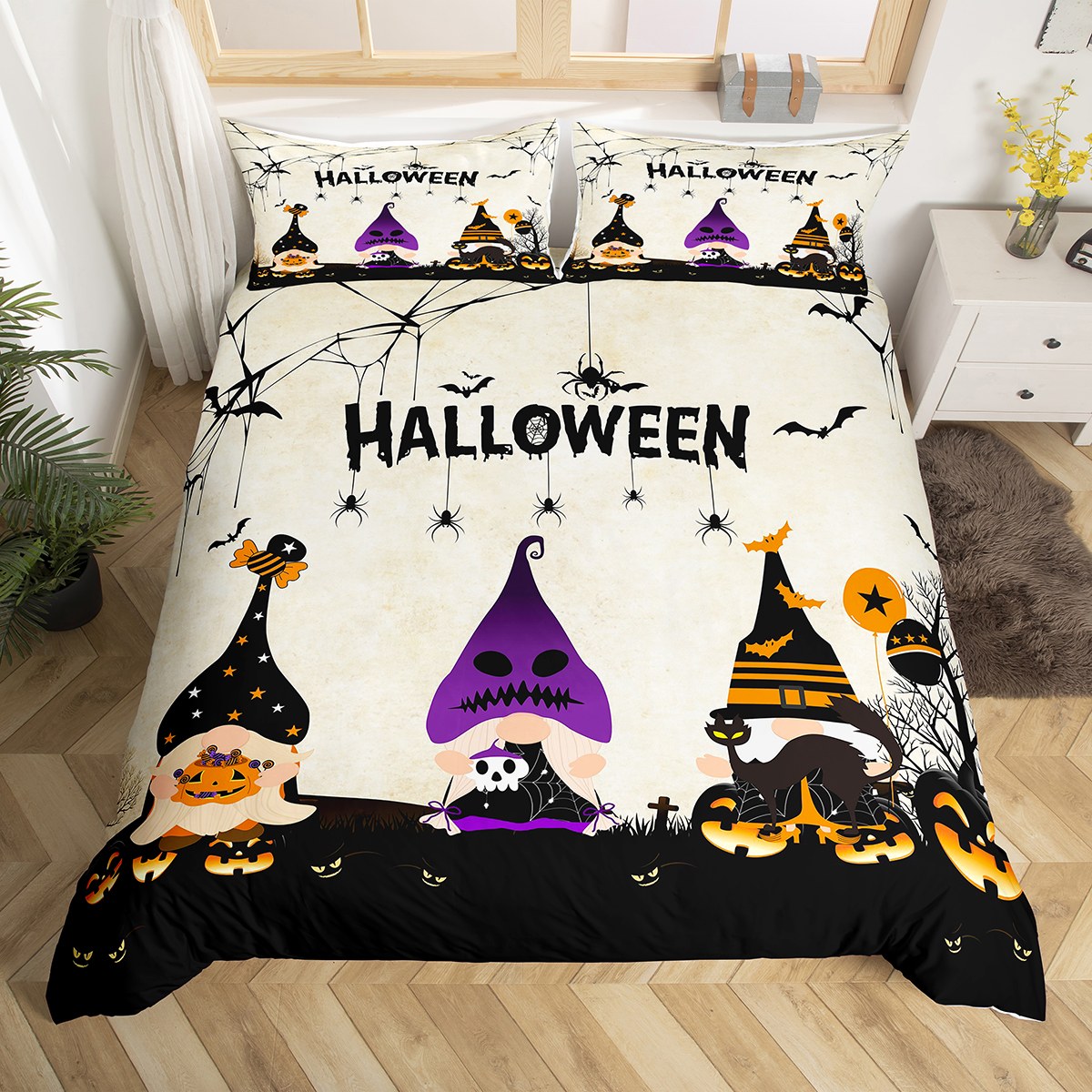 Halloween Decorations Comforter Cover Witch Hat Scandinavian Gnome ...